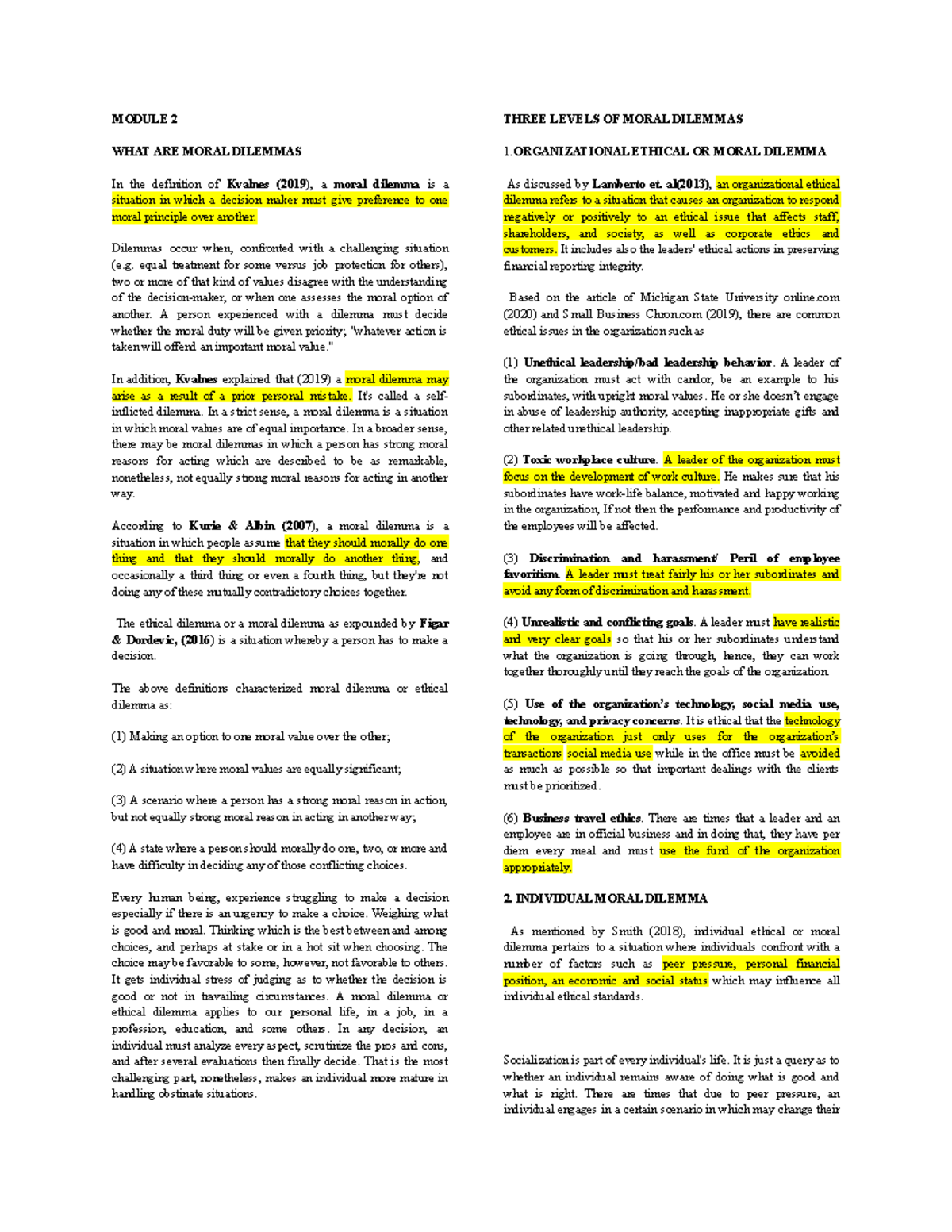 Module-2-ethics - REVIEWER - MODULE 2 WHAT ARE MORAL DILEMMAS In the ...