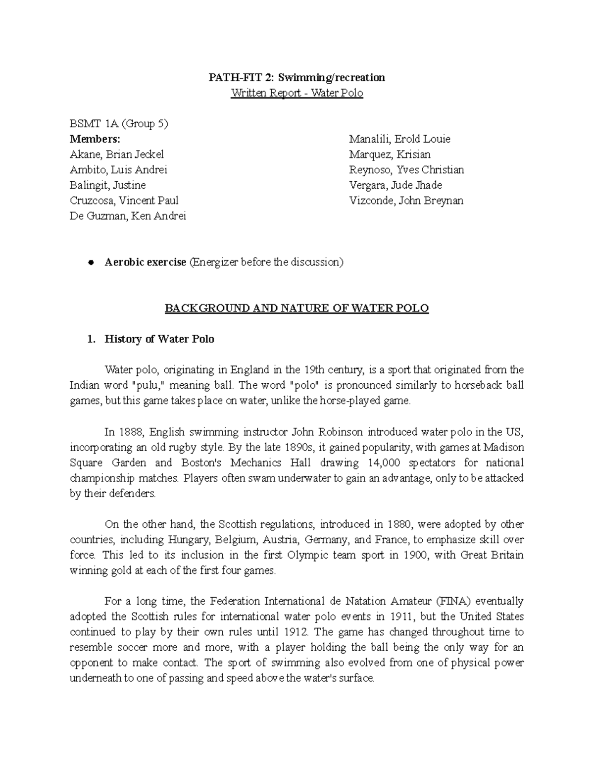 Water-Polo - Ppt - PATH-FIT 2: Swimming/recreation Written Report ...