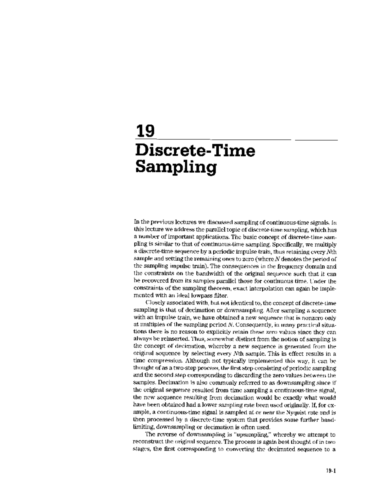 Discrete-Time Sampling - 19 Discrete-Time Sampling In the previous ...