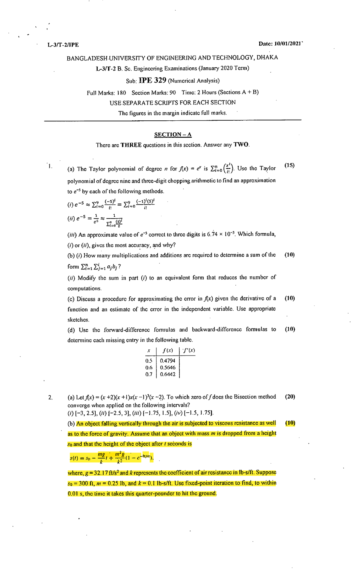 Numerical TF Questions - L-3ff -2/JPE Date: 10101/2021' BANGLADESH ...