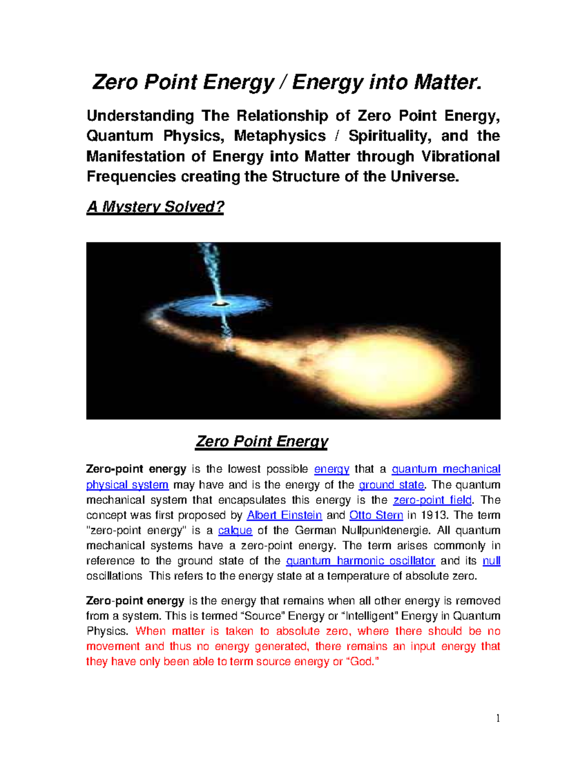 Zero Point Energy Understanding Creation June 13 Revision - Zero Point Energy / Energy into ...