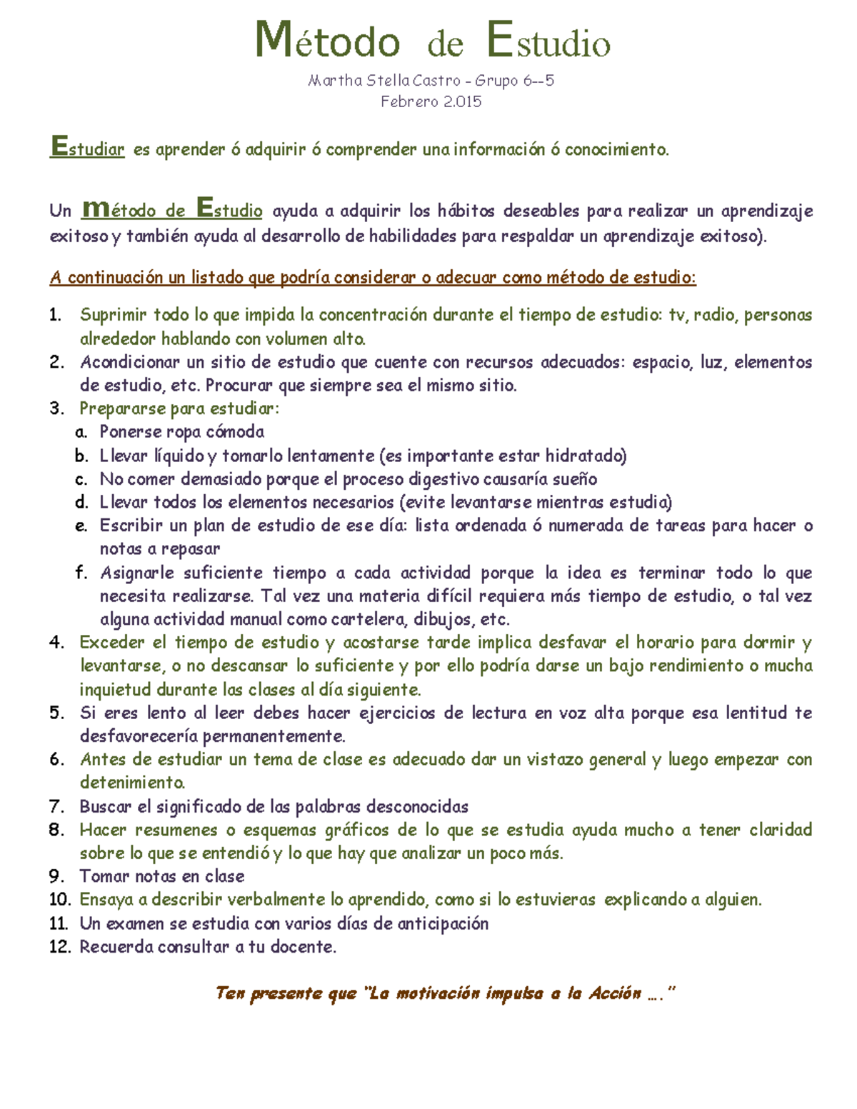 Método de Estudio - Formas de estudiar - Método de Estudio Martha ...