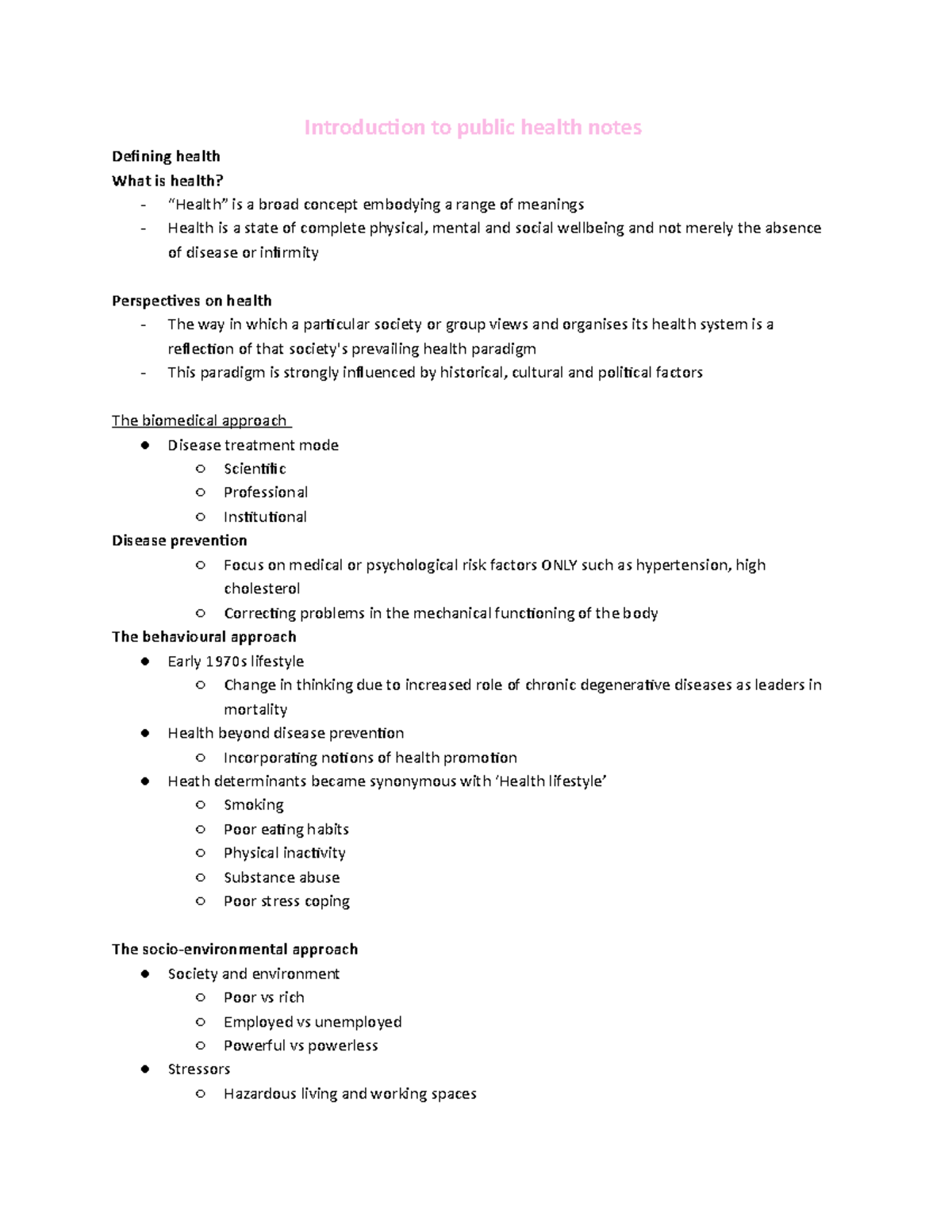 Introduction to public health notes - Introduction to public health ...