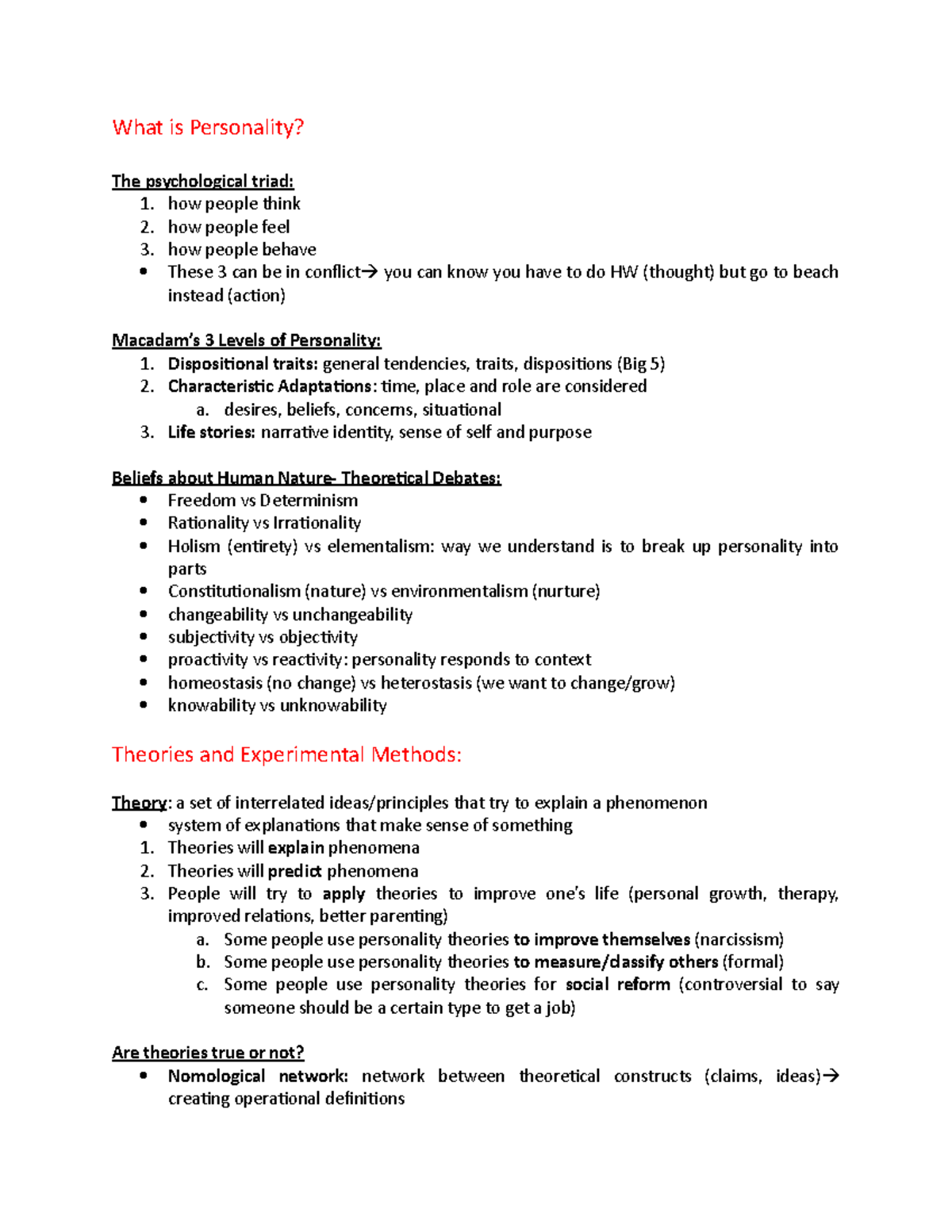 Psych 150 Study Guide Midterm 1 - What is Personality? The ...