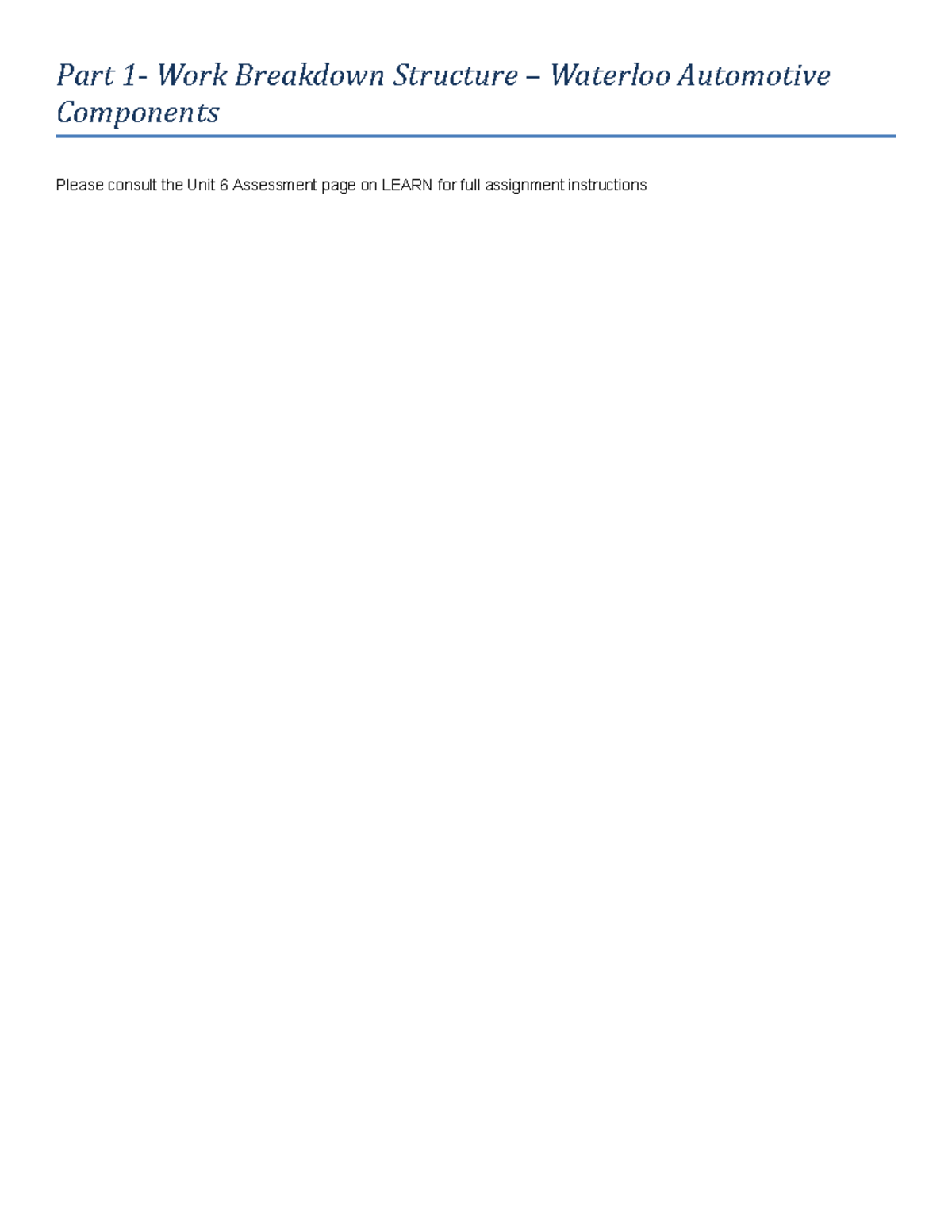 Work breakdown Structure Assignment 6 Template V1 - Part 1- Work ...