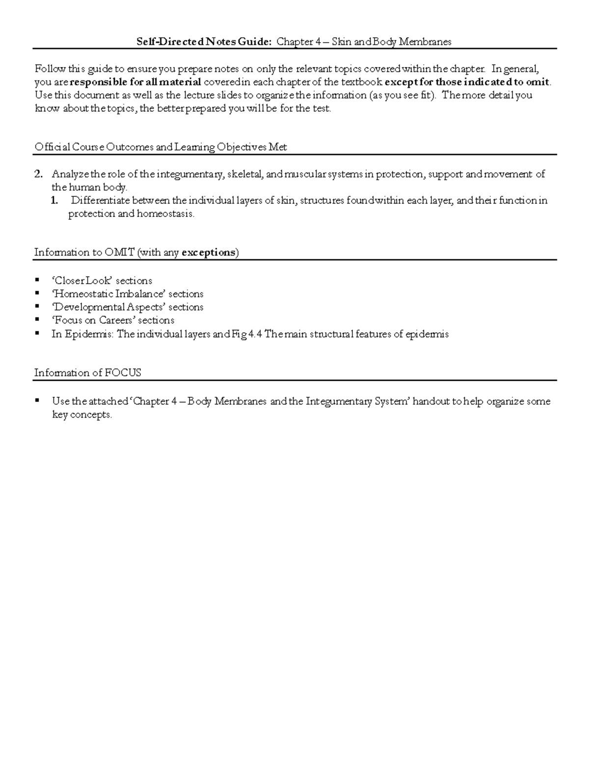 Self-Directed Notes Guide (Chapter 4 - Skin and Body Membranes) - Self ...