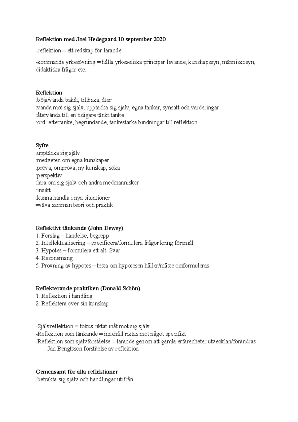 Reflektion med Joel Hedegaard 10 september 2020 - Reflektion med Joel ...