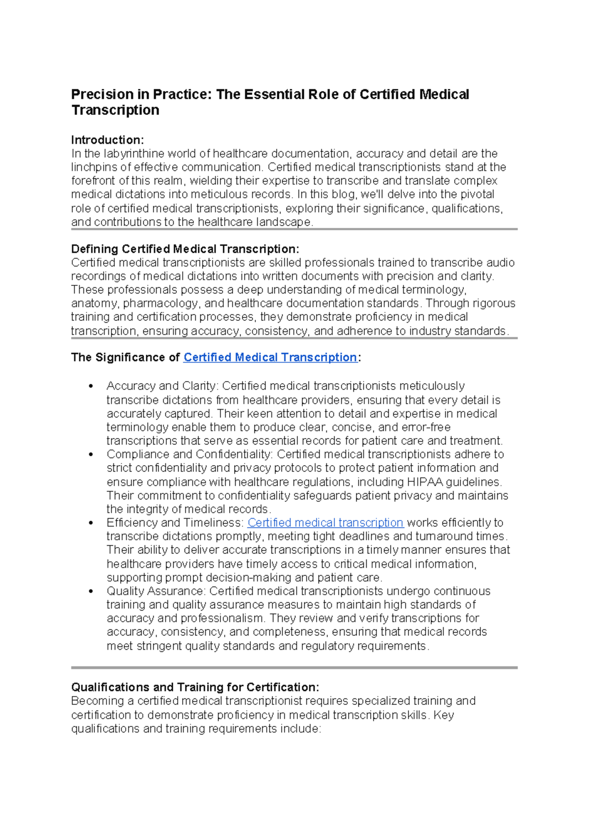 The Essential Role of Certified Medical Transcription - Precision in ...