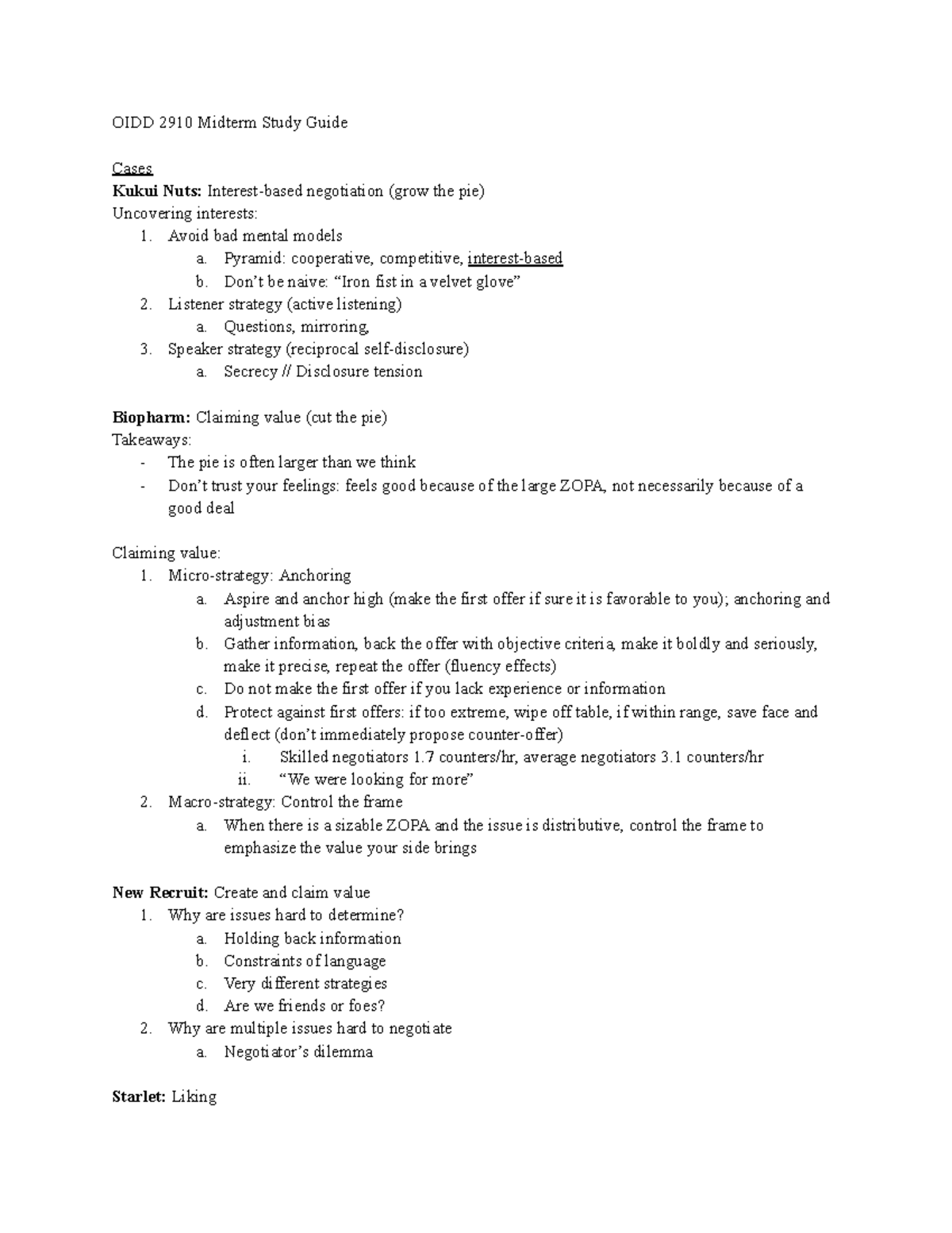 OIDD 2910 Midterm Study Guide - OIDD 2910 Midterm Study Guide Cases ...