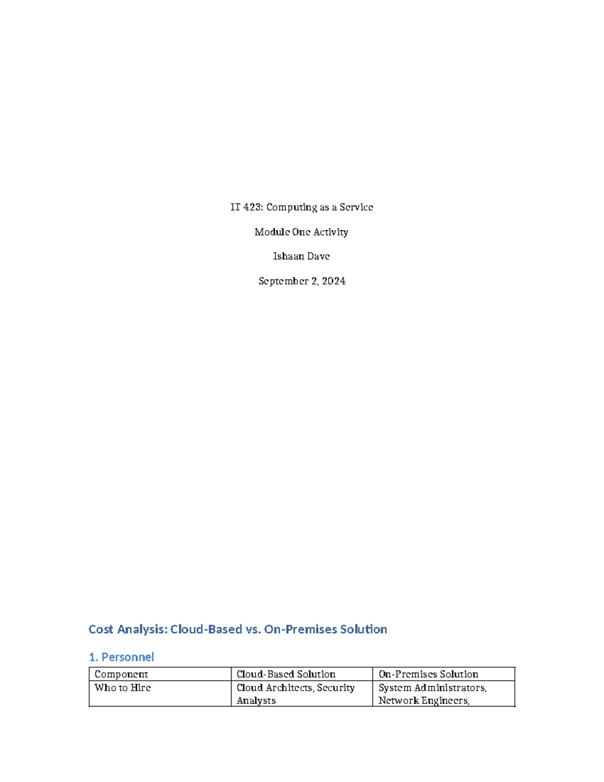 IT 423 Module One activity - IT 423: Computing as a Service Module One ...