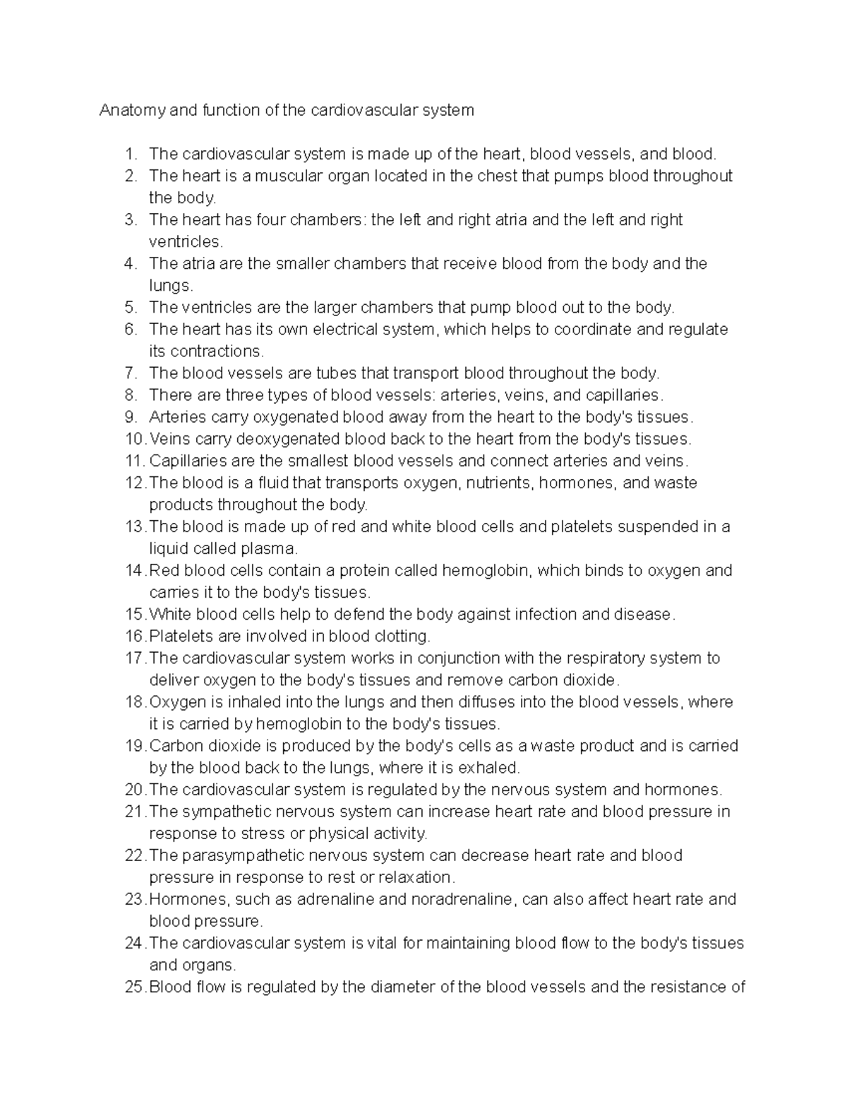 Anatomy and function of the cardiovascular system - The heart is a ...