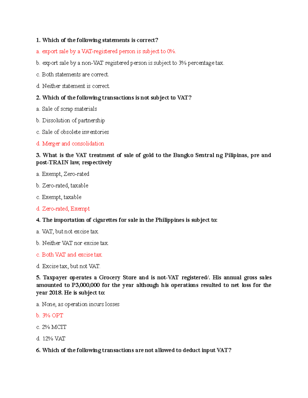 Business Taxes and Value-Added Tax Quiz - 1. Which of the following ...