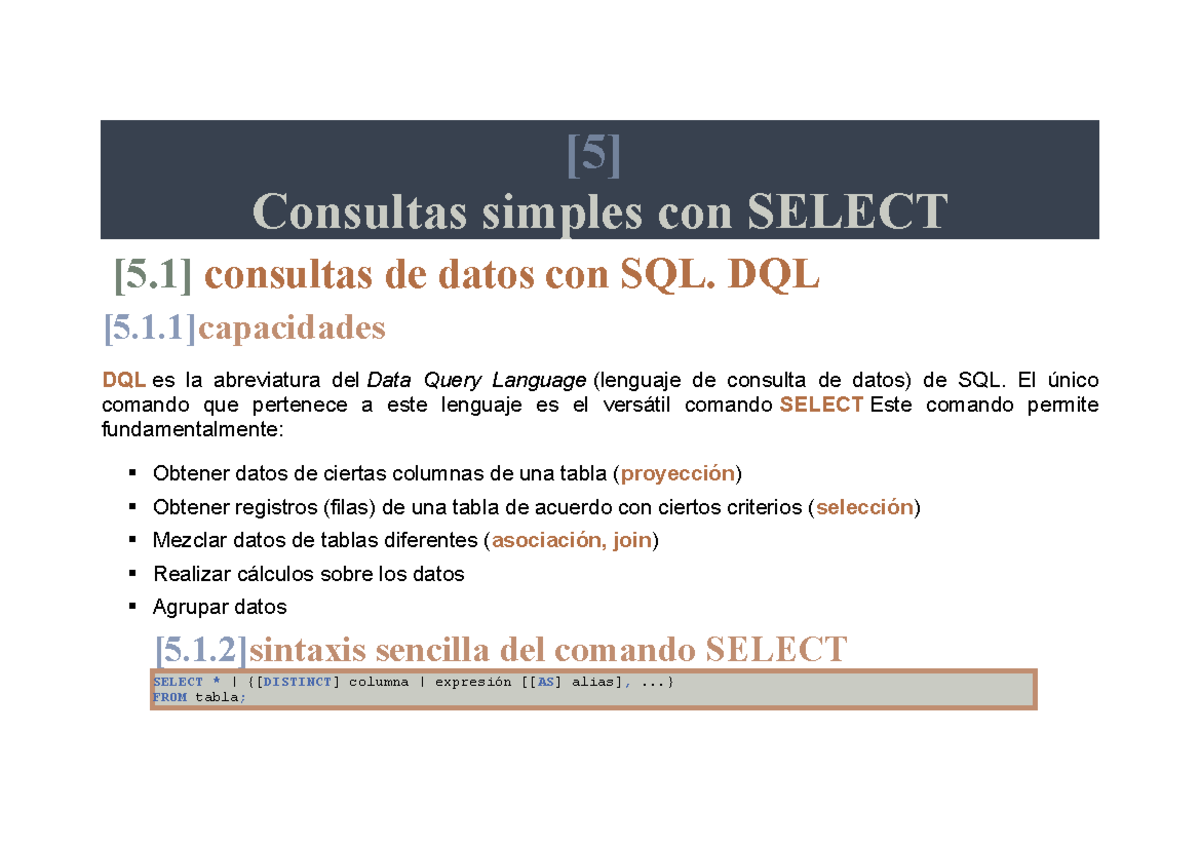 6 Consultas Simples con select - Consultas simples con SELECT consultas de datos con SQL. DQL ...