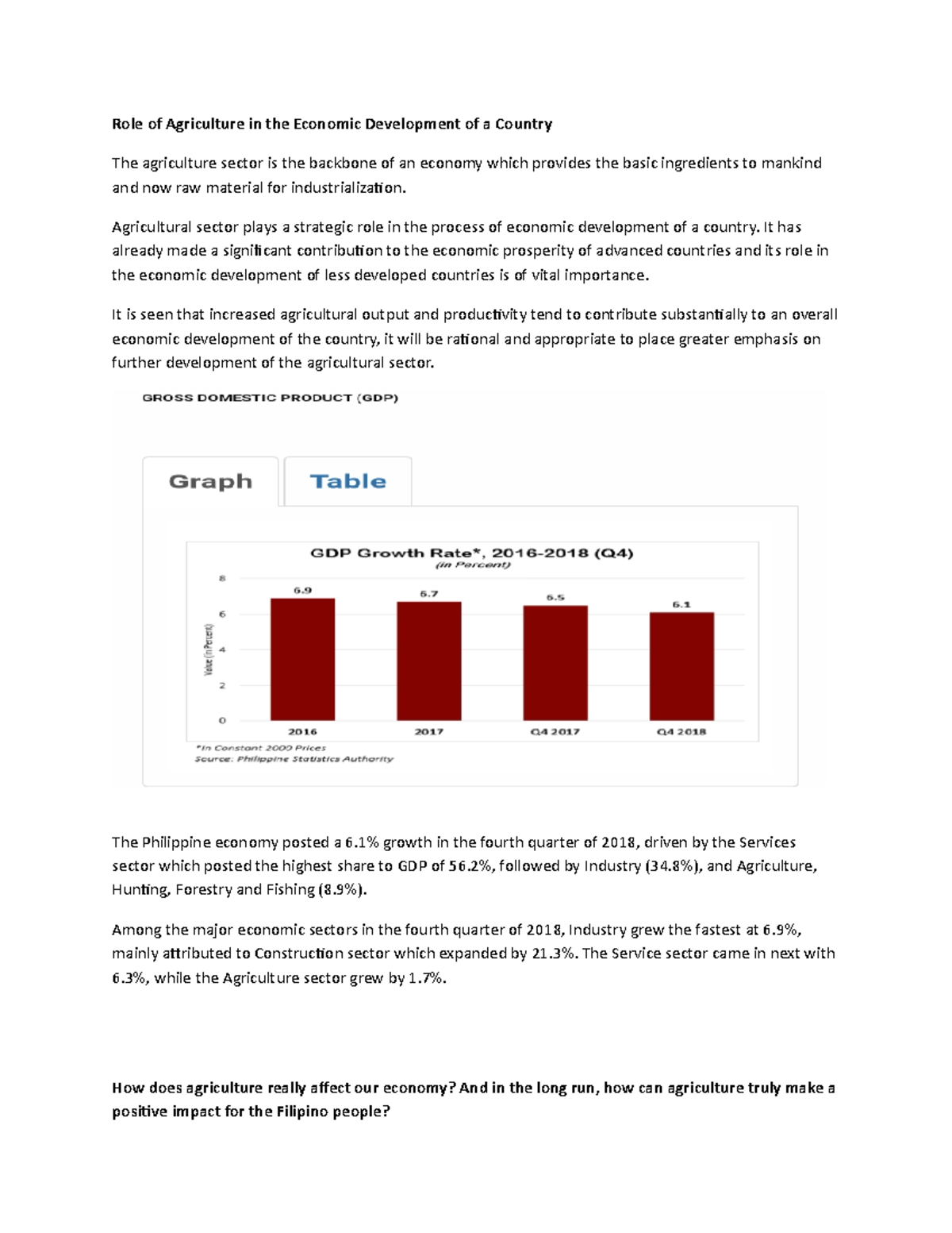 Economics on agriculture - Role of Agriculture in the Economic ...