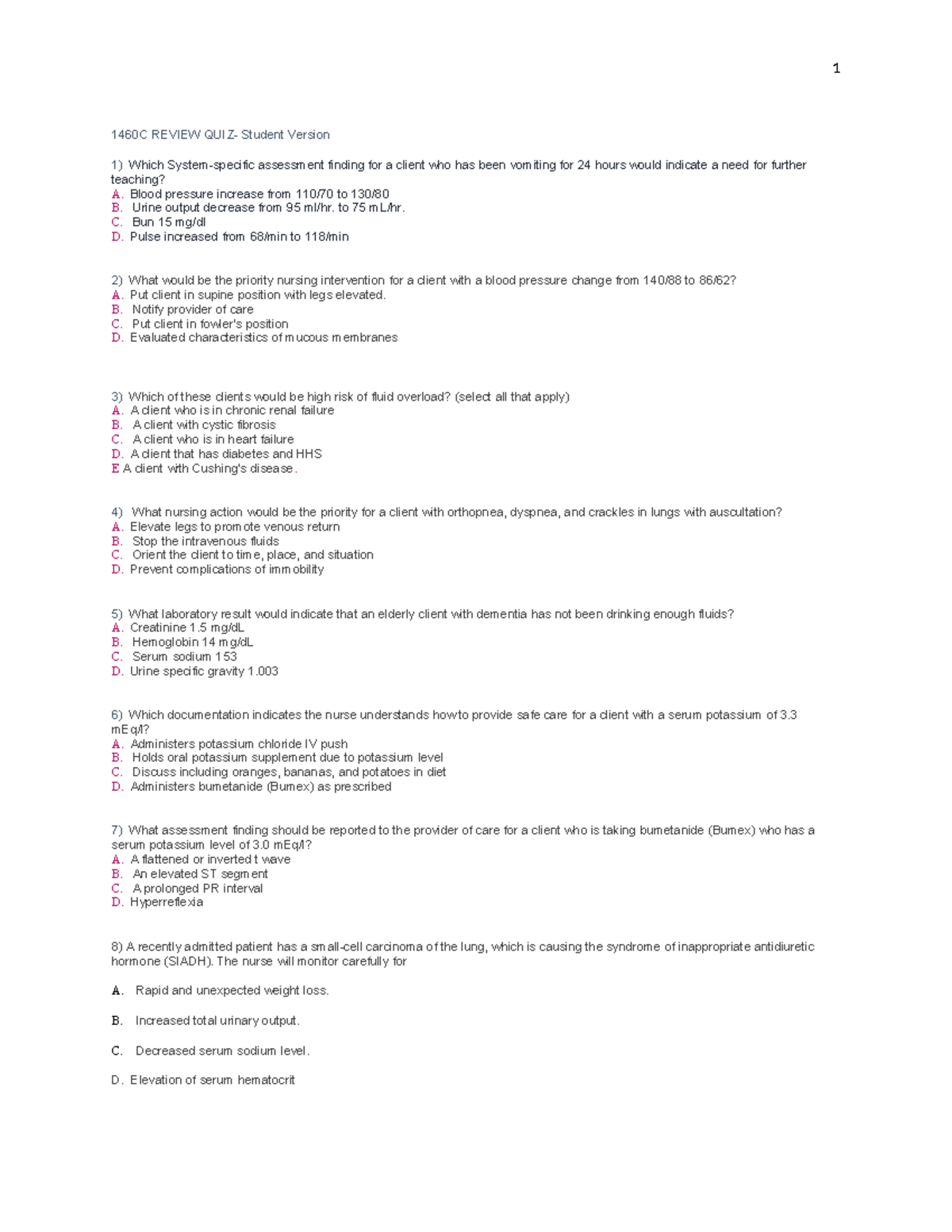 1460C Review QUIZ- Student Version(FALL 2022) - 1460C REVIEW QUIZ ...