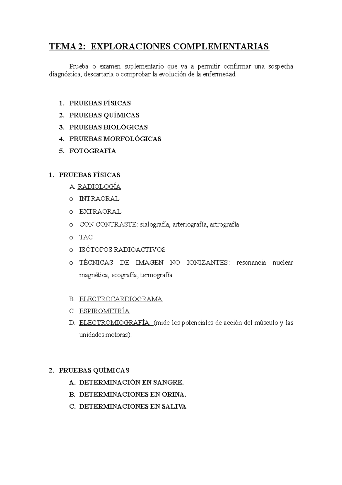 TEMA 2. Exploraciones complementarias - TEMA 2: EXPLORACIONES COMPLEMENTARIAS Prueba o examen ...