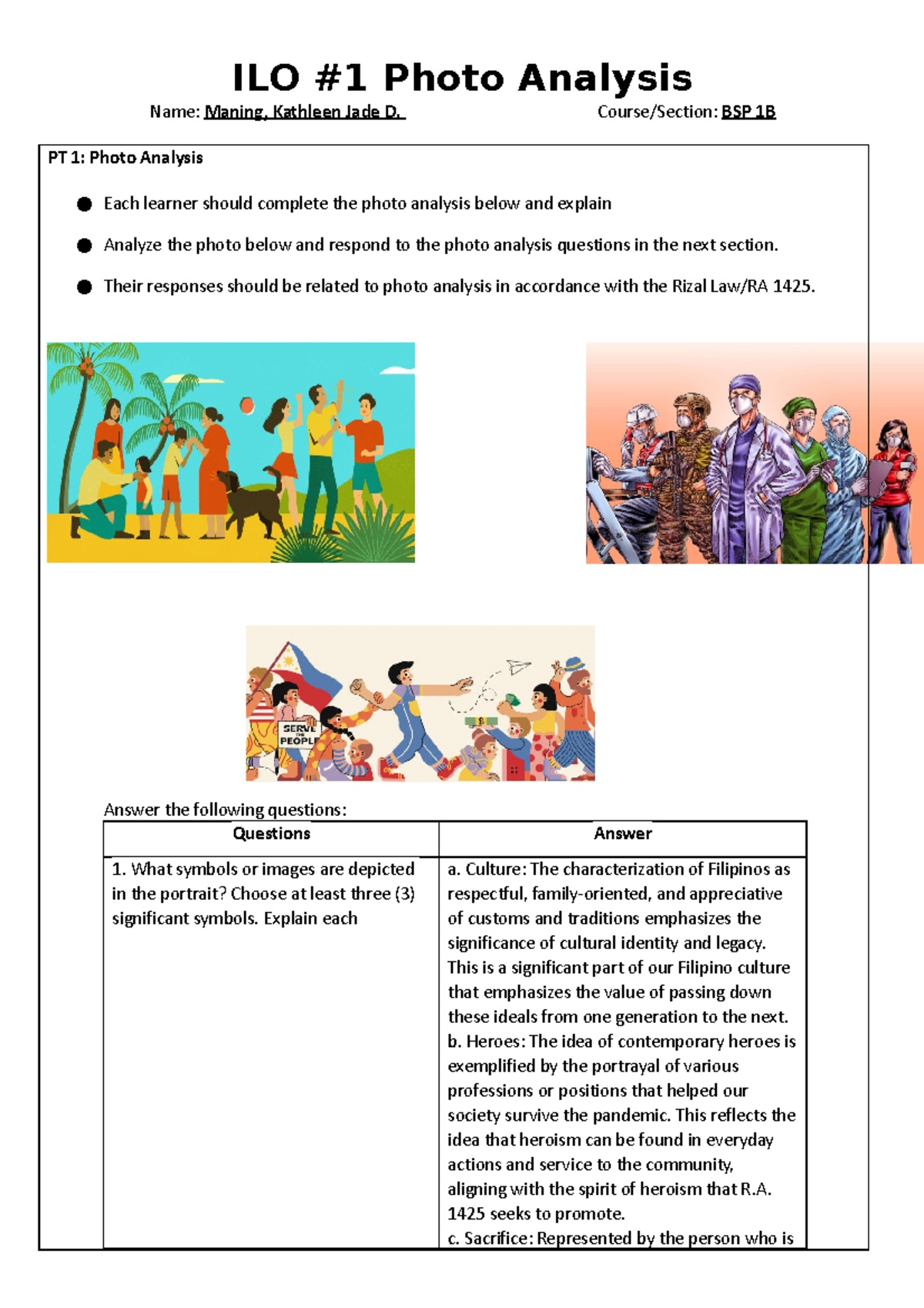 Activity-1-P - life and works of jose rizal - ILO #1 Photo Analysis Name: Maning, Kathleen Jade ...