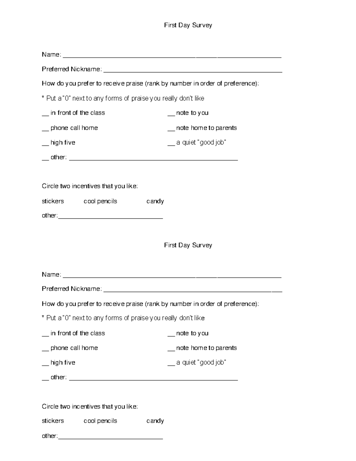 First Day Survey - First Day Survey Name: - Studocu