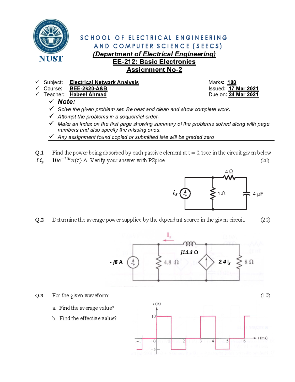 ENA BEE-2k20-AB Home Assign 2 - SCHOOL OF ELECTRICAL ENGINEERING AND COMPUTER SCIENCE (SEECS ...