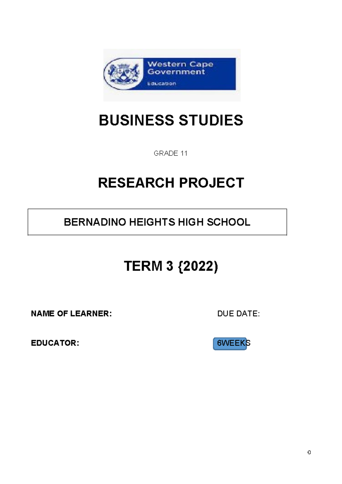 Business Studies Grade 11 - BUSINESS STUDIES GRADE 11 RESEARCH PROJECT ...