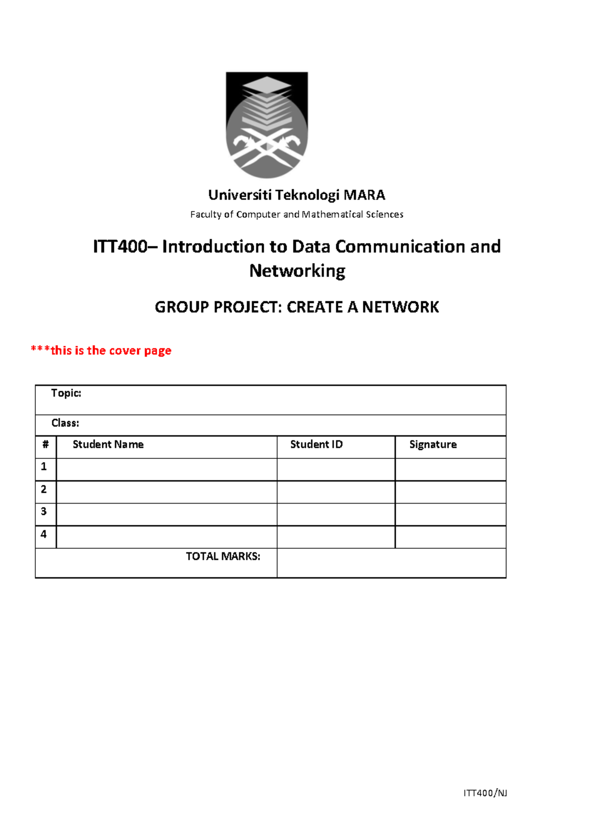-NEW- ITT400 Project - Universiti Teknologi MARA Faculty of Computer and Mathematical Sciences ...
