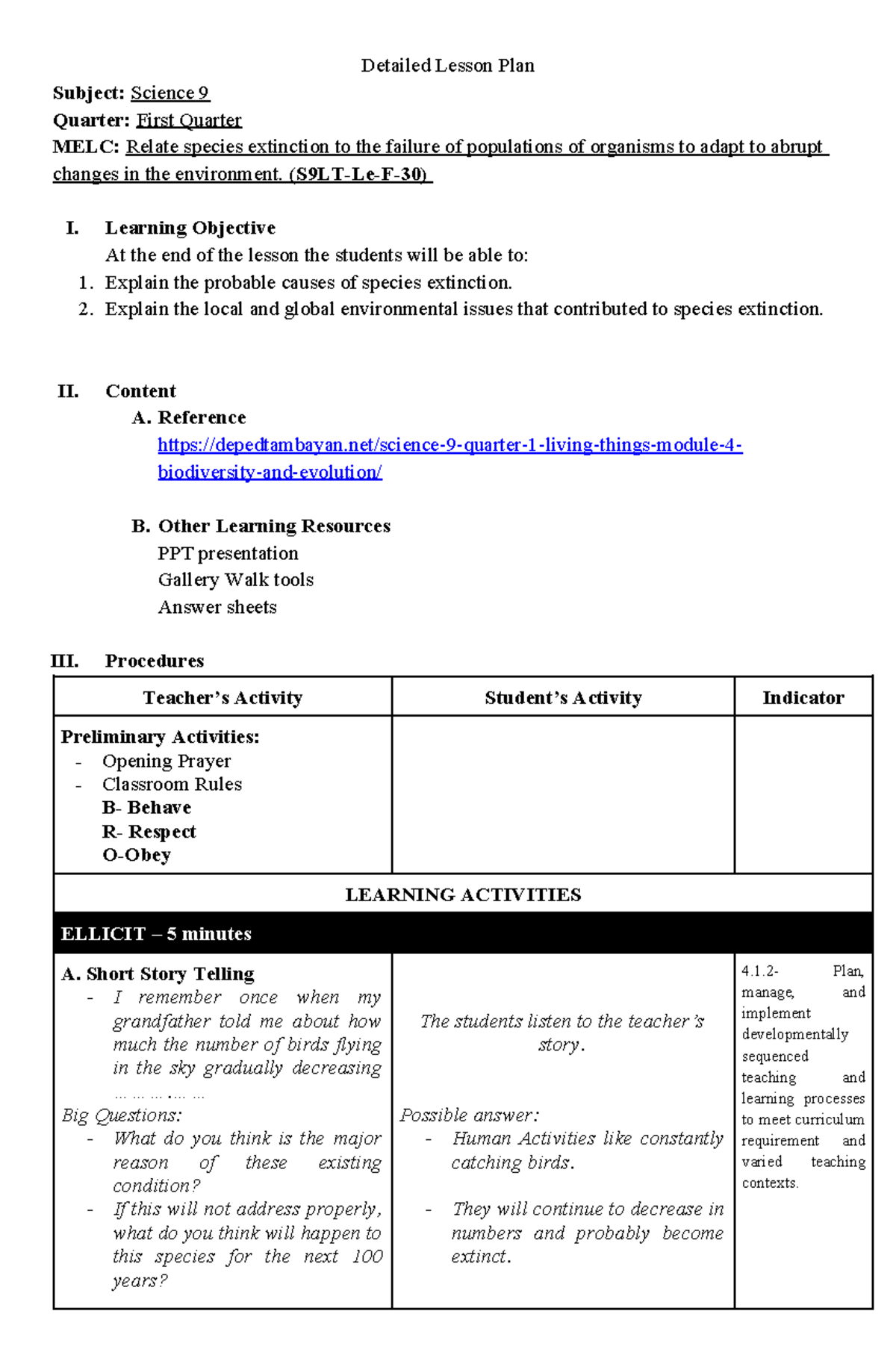 JHS Detailed LP - Detailed Lesson Plan Subject: Science 9 Quarter ...