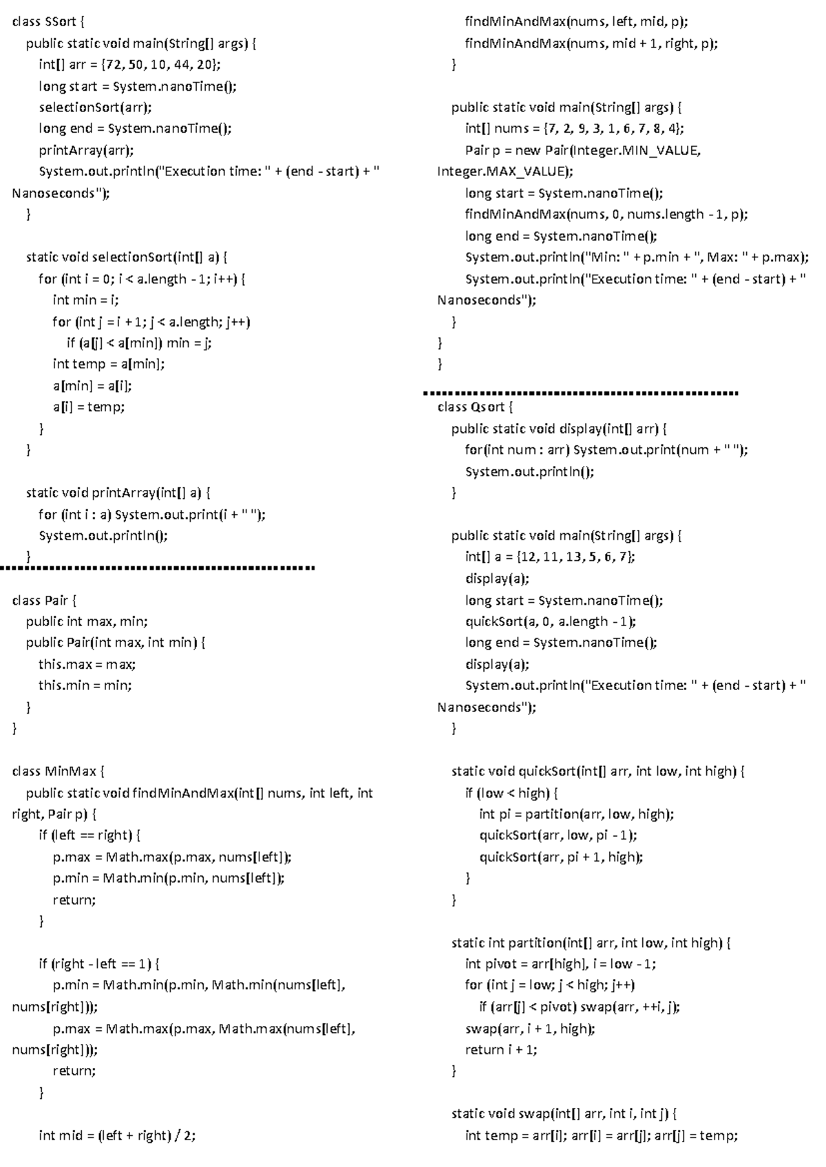 Ada lab program - CSE - class SSort { public static void main(String[] args) { int[] arr = {72 ...