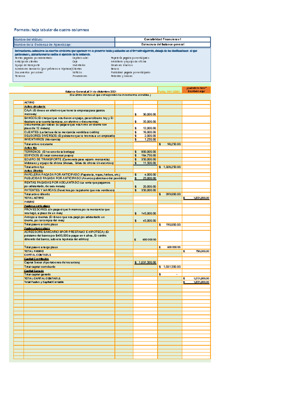 U11 Balance General EA4 formato nuevo - Formato: hoja tabular de cuatro ...