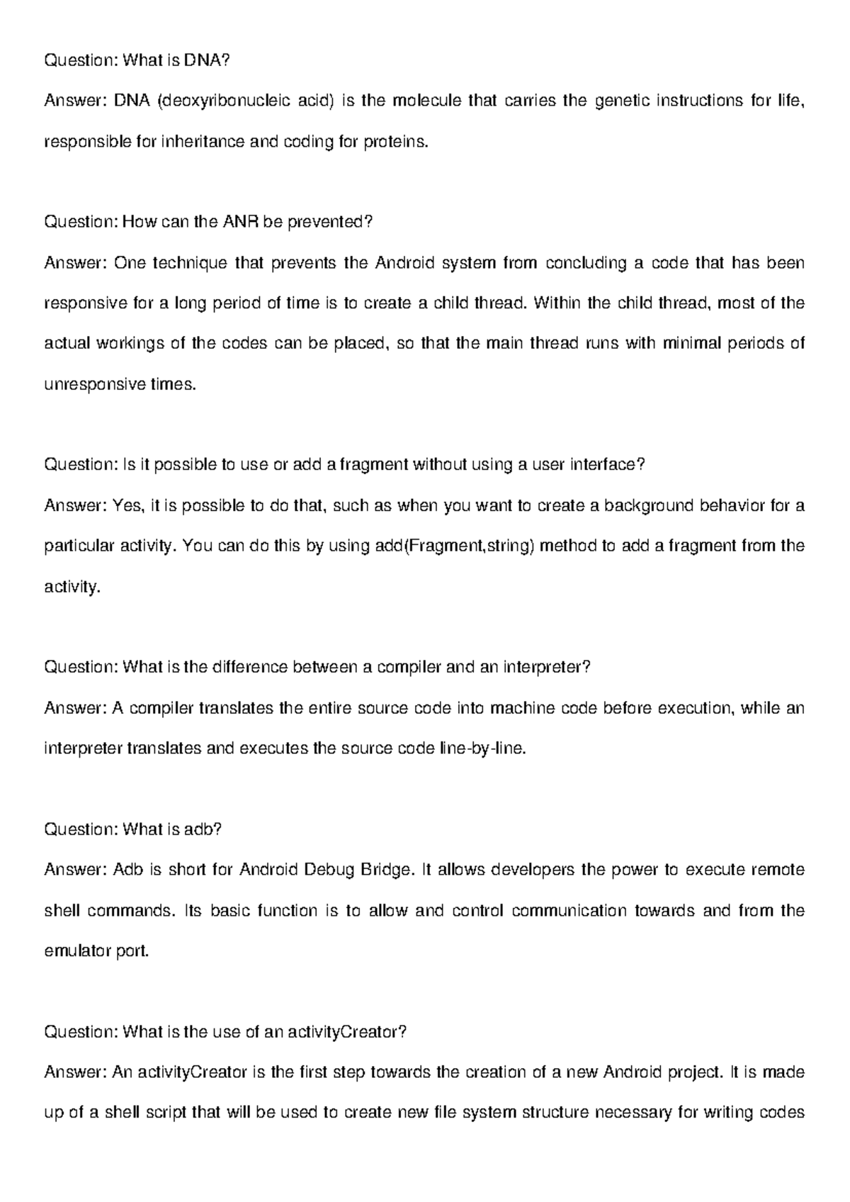 Fippence axillae gob-line - Question: What is DNA? Answer: DNA ...