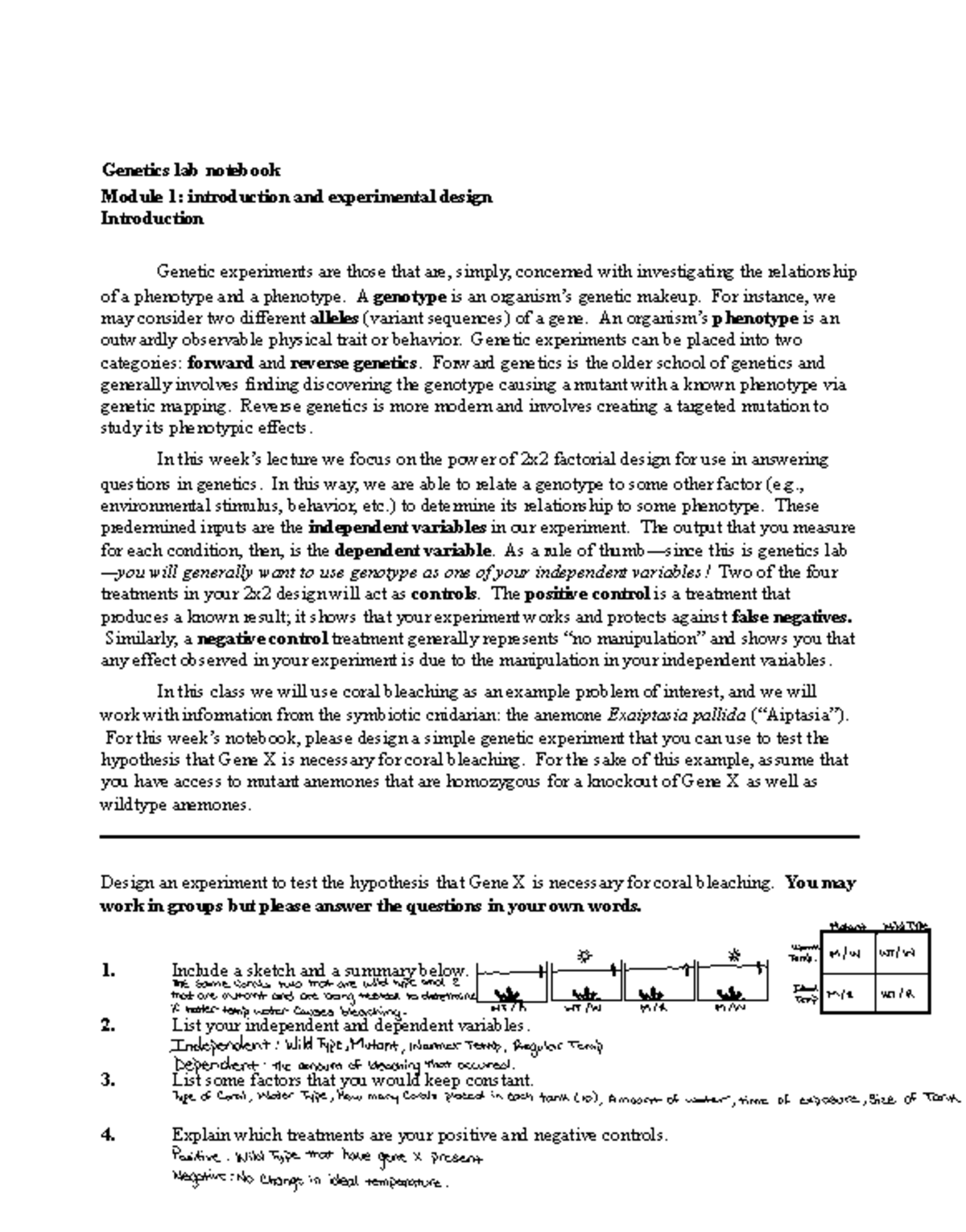 Lab Notebook 1 - Genetics lab notebook Module 1: introduction and ...
