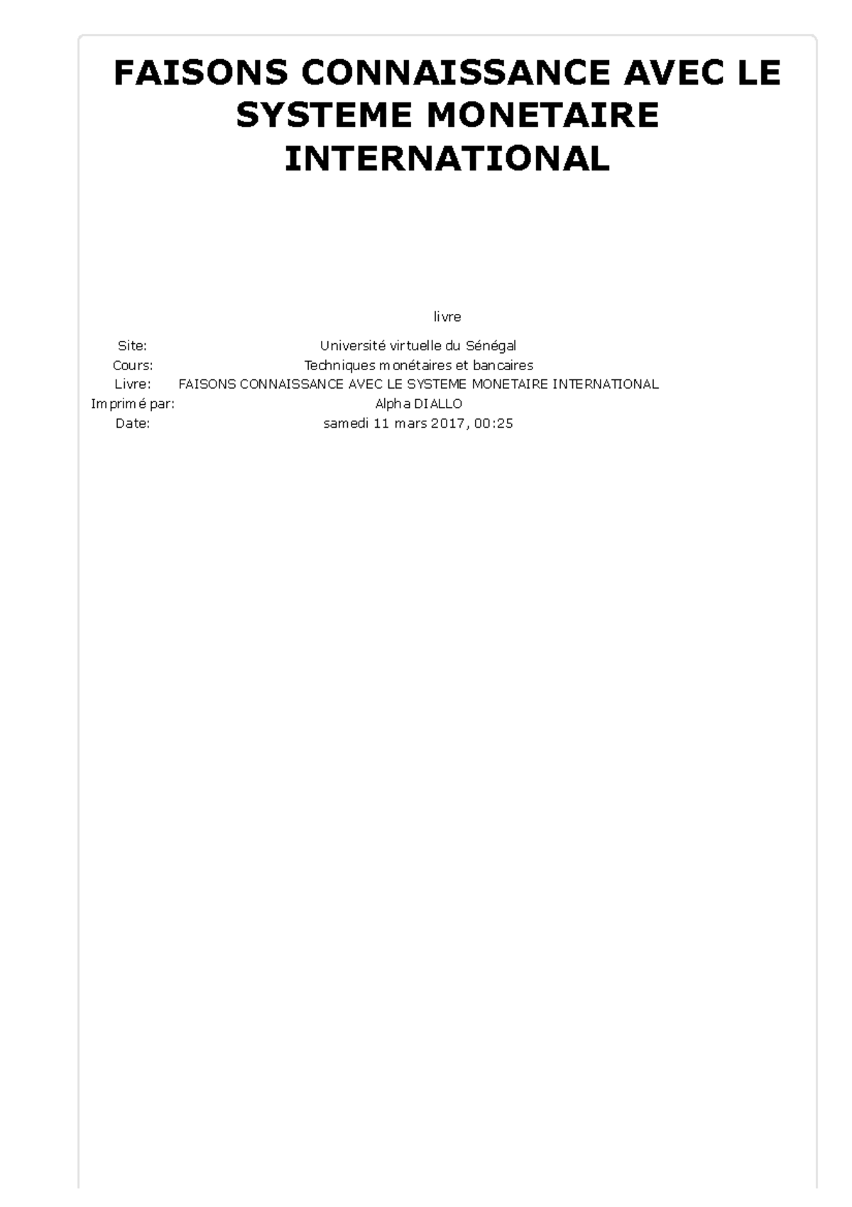 CHP 2 Faisons Connaissance AVEC LE Systeme Monetaire International ...