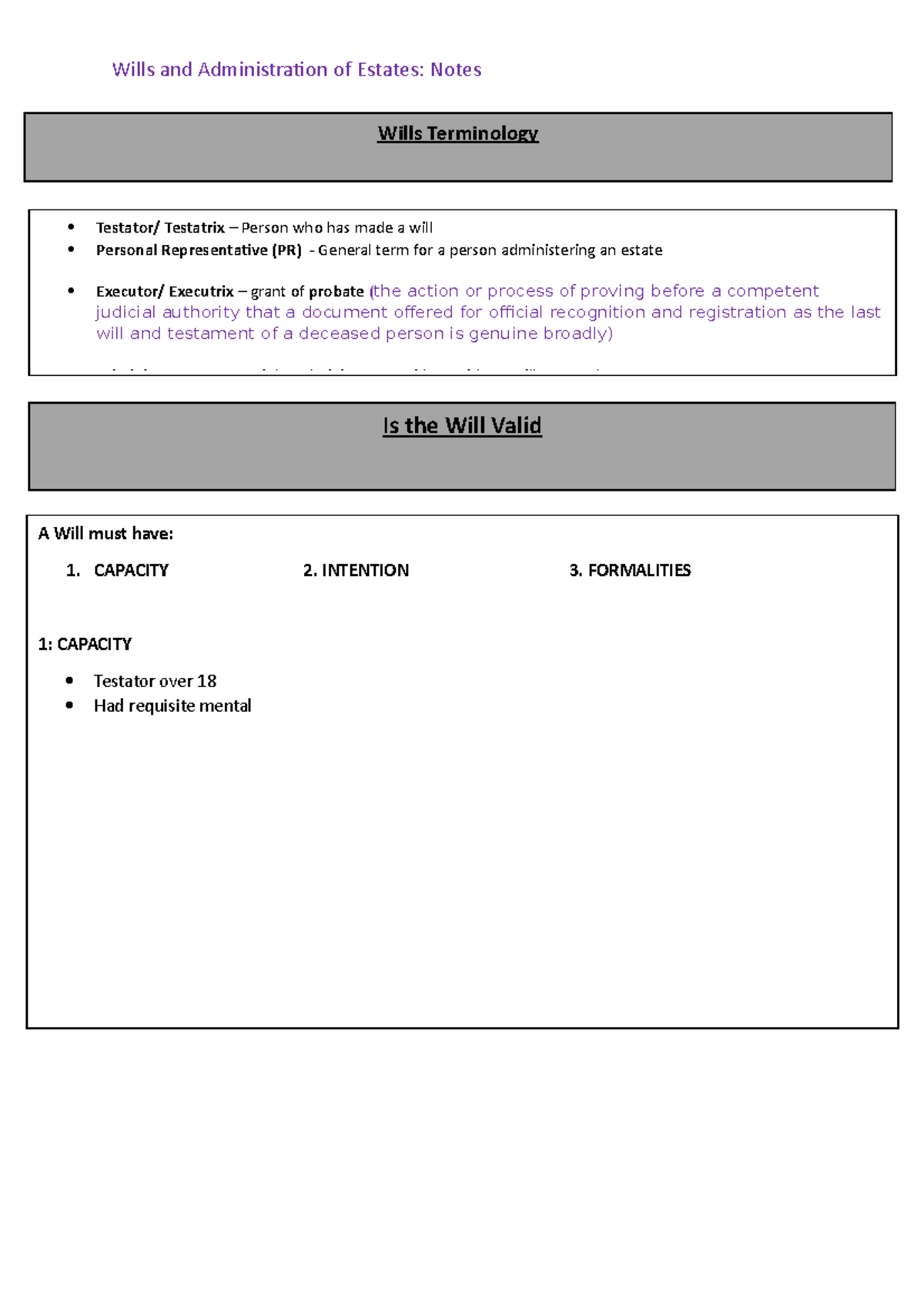 Wills Exam Notes - Wills Terminology Testator/ TestatrixPersonal ...