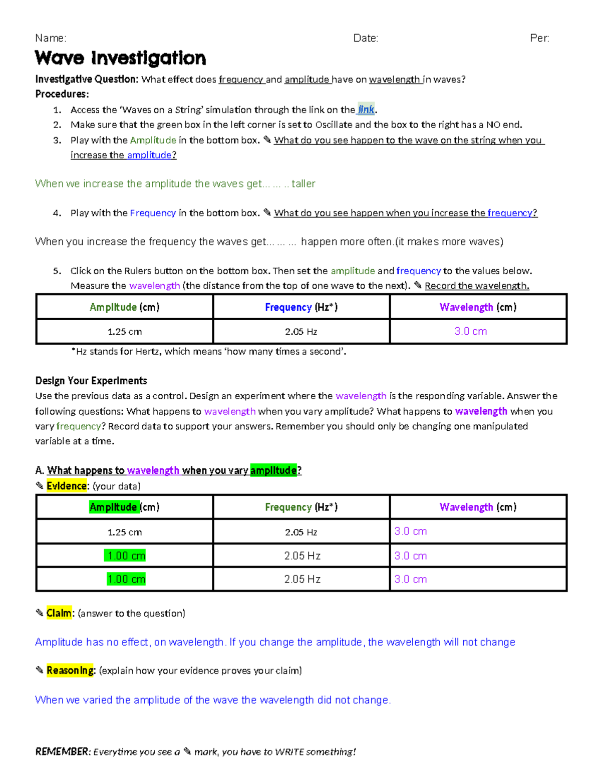 Copy of 01 Wavesona String Lab CER - Name: Date: Per: Wave ...