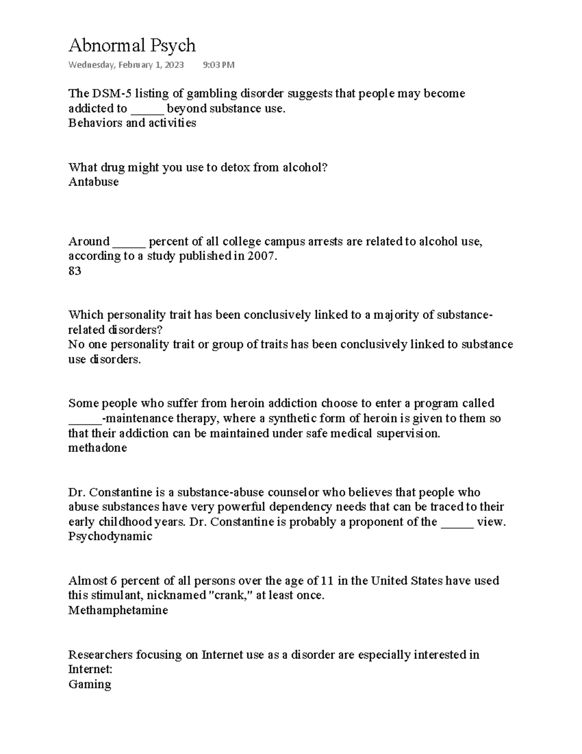 Abnormal Psych terms Lecture 7 - The DSM-5 listing of gambling disorder ...