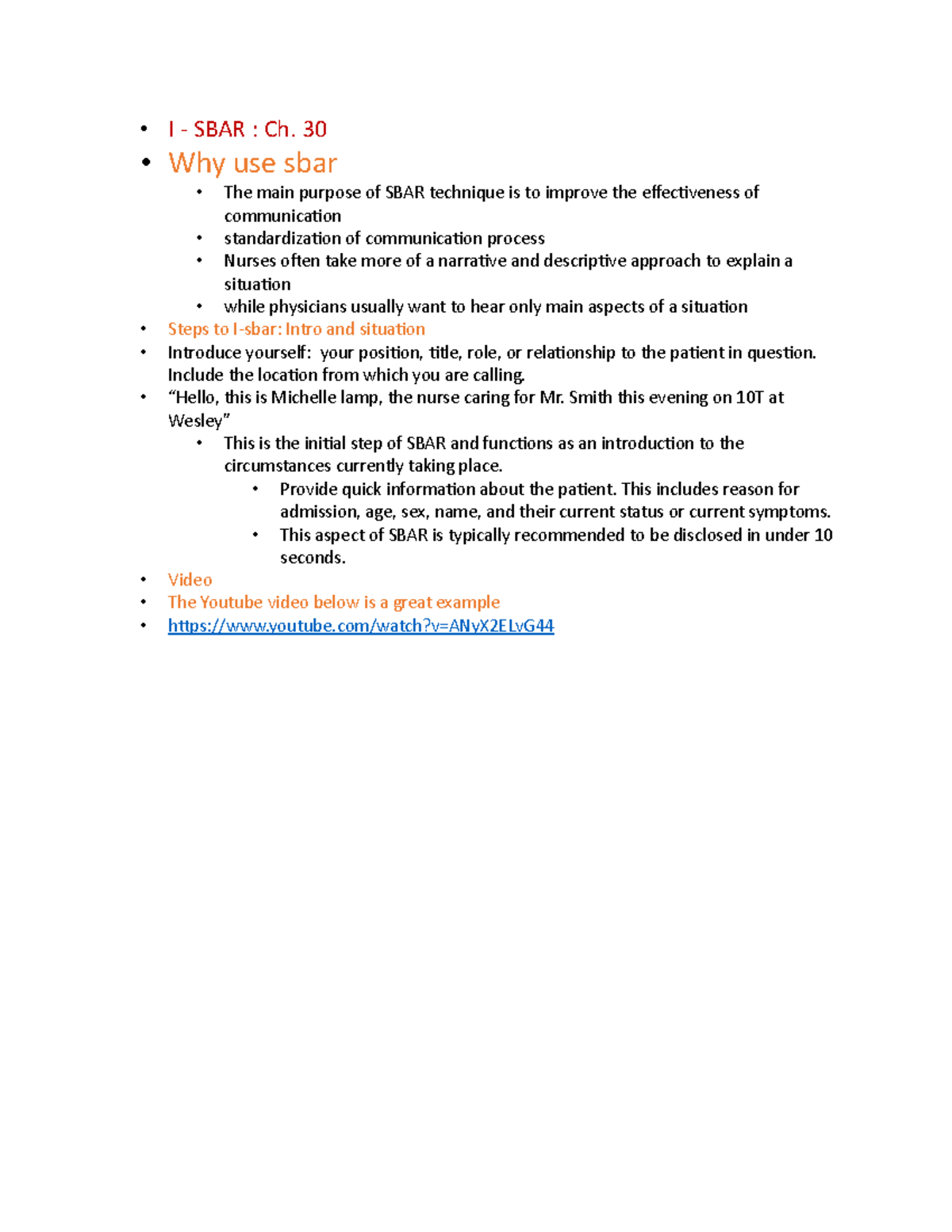 Chapter 30 SBAR - fds - • I - SBAR : Ch. 30 • Why use sbar The main ...