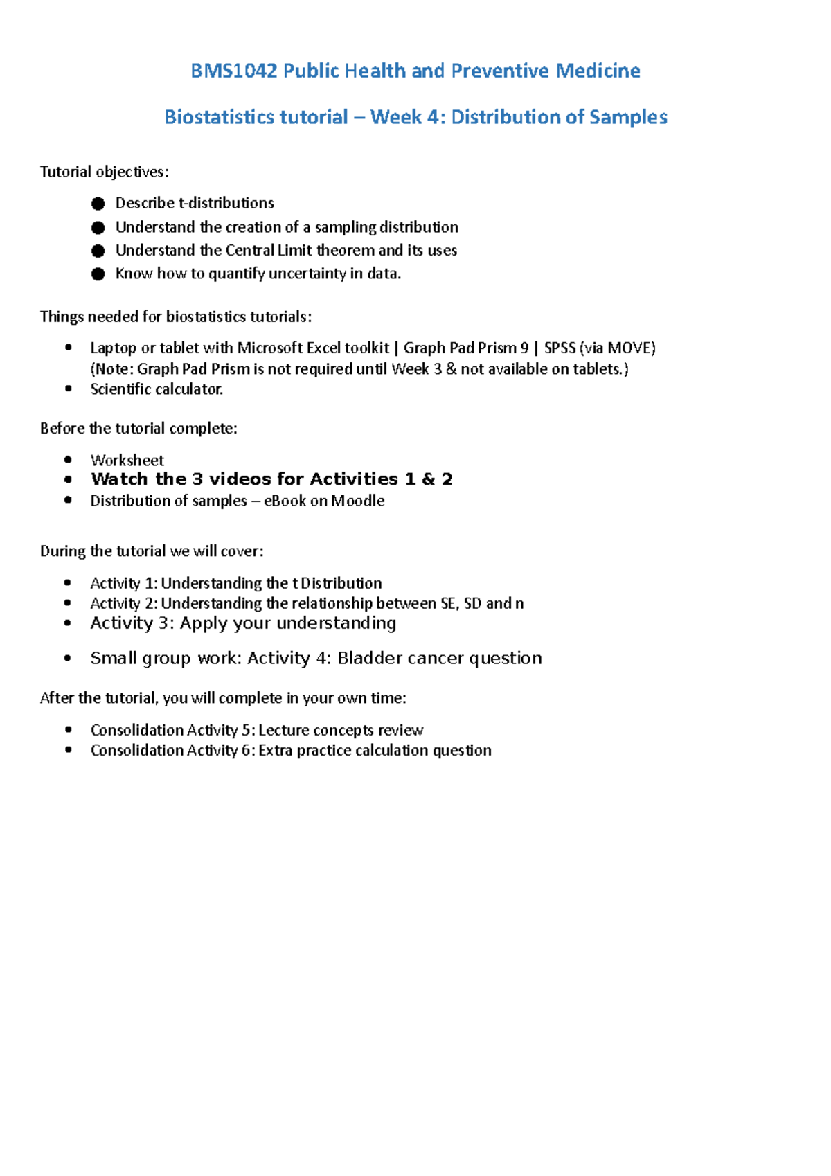 Biostats Worksheet - Week 4 (2023) - BMS1042 Public Health and ...