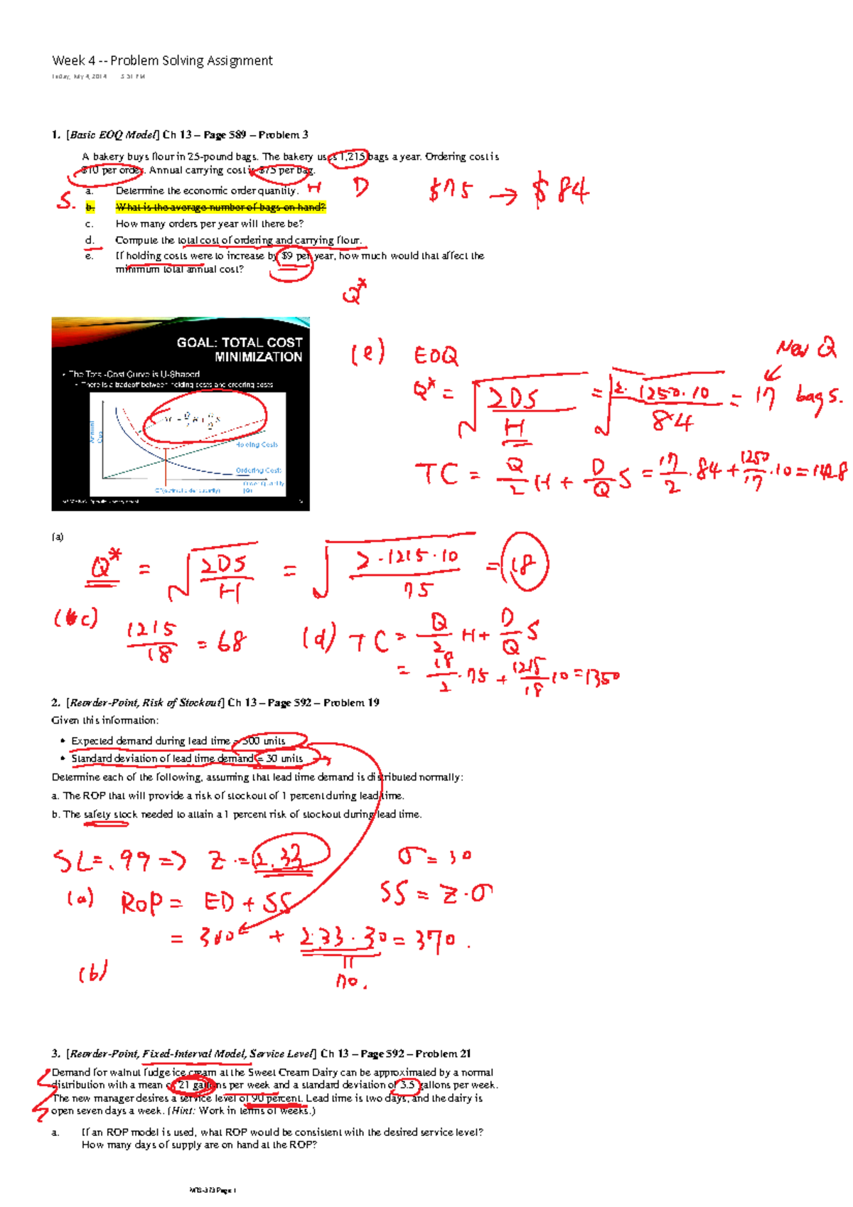Week 4 Problem Solving Assignment Solutions - 1. [ Basic EOQ Model ] Ch 13 –Page 589 –Problem 3 ...