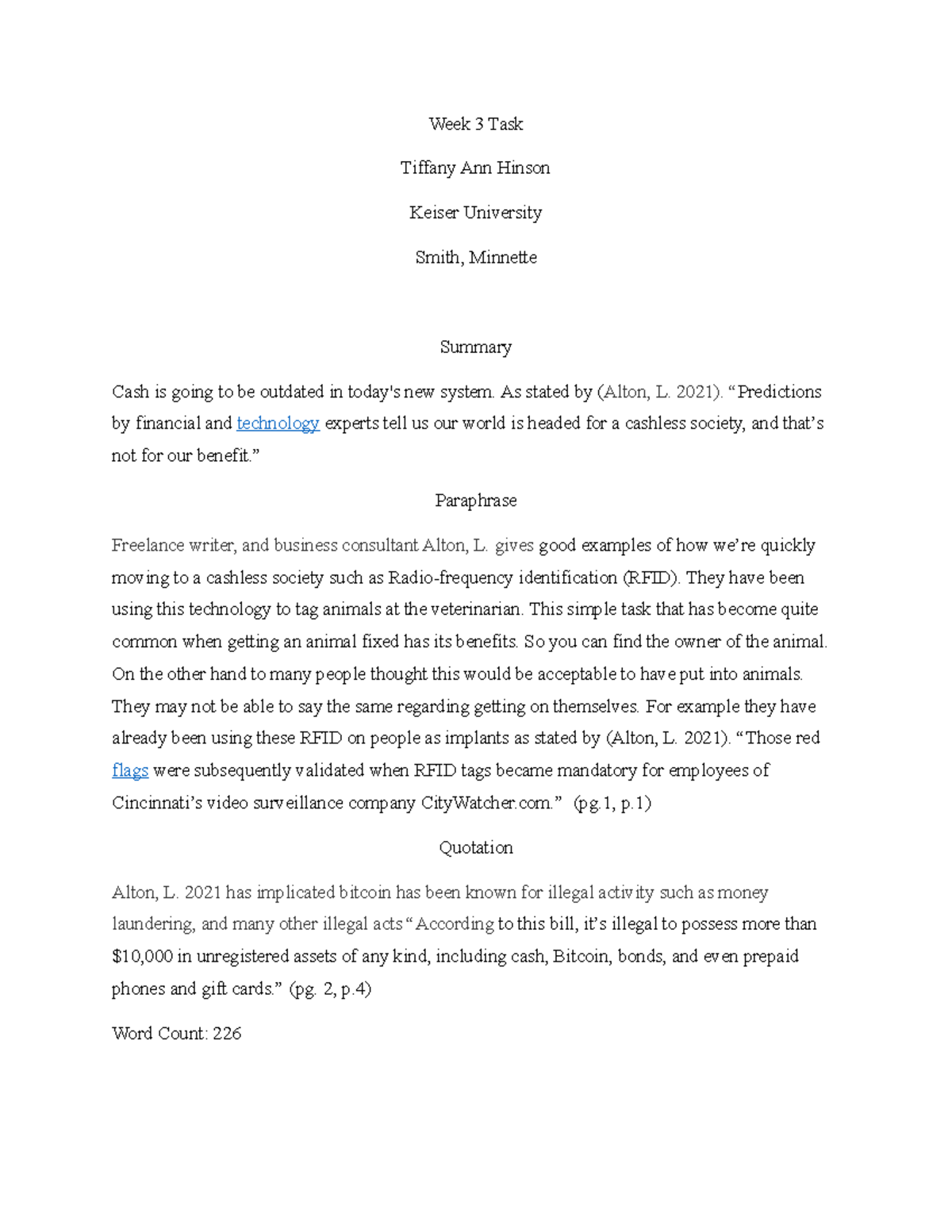 English Comp. Tiffany Hinson Week 3 Task - Week 3 Task Tiffany Ann Hinson Keiser University ...