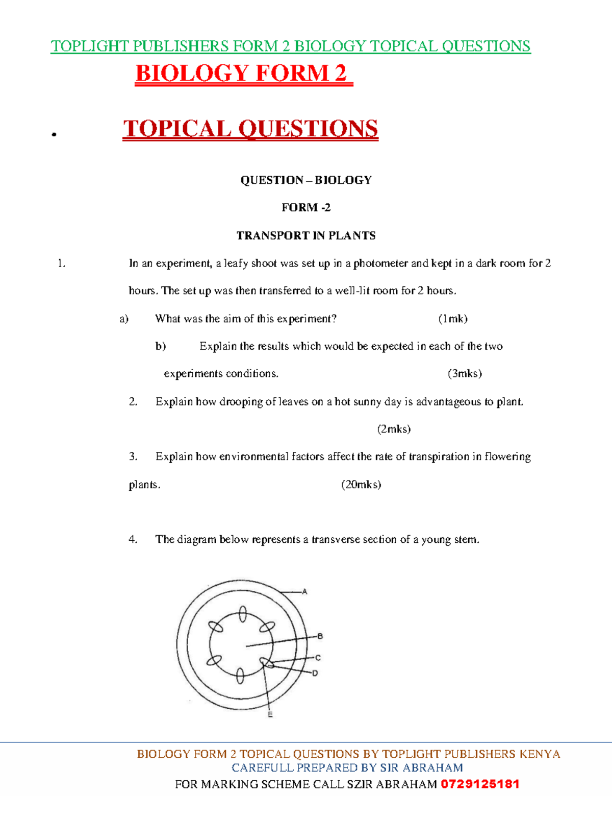 FORM 2- Biology Topical Questions - BIOLOGY FORM 2 TOPICAL QUESTIONS BY ...