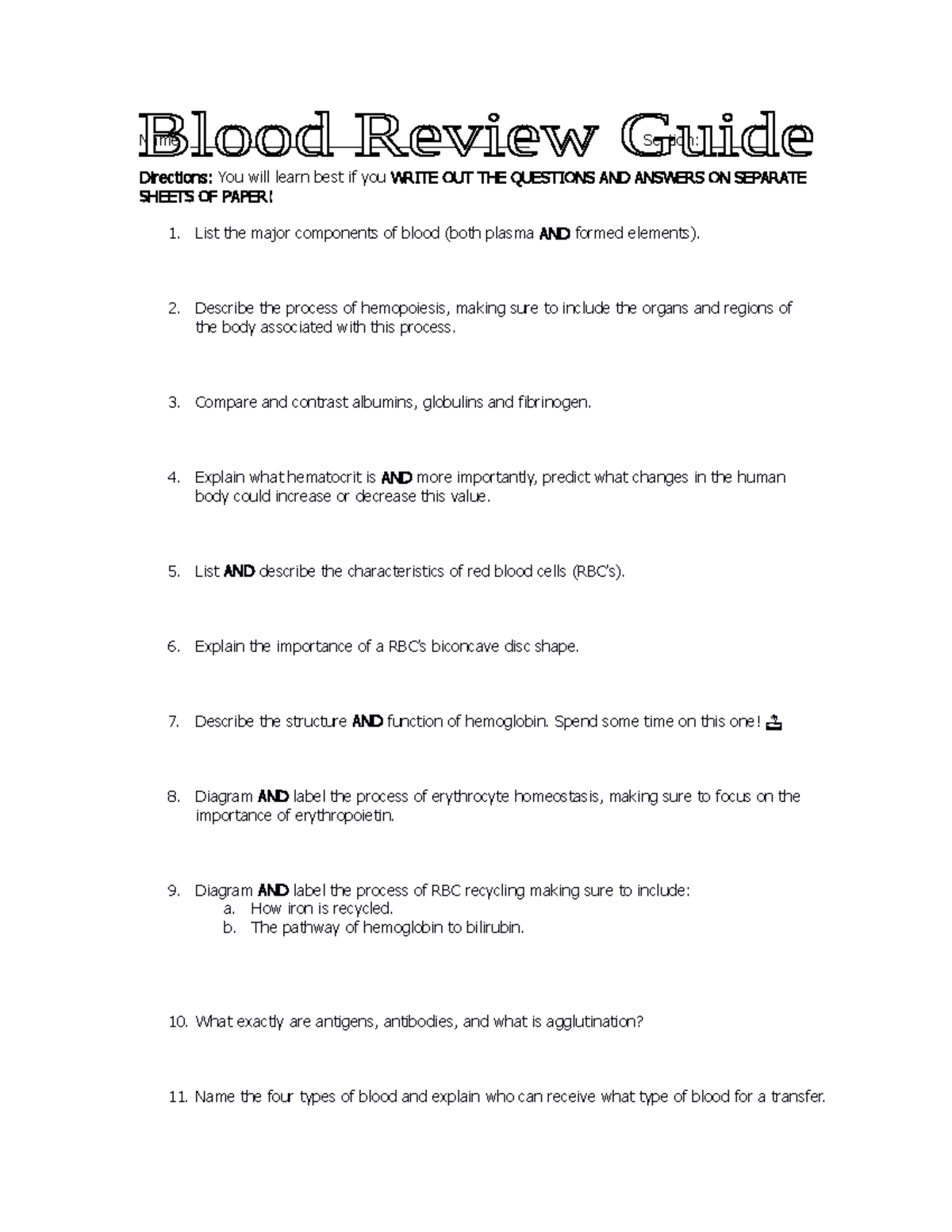 Blood Review Guide - notes - Name ...