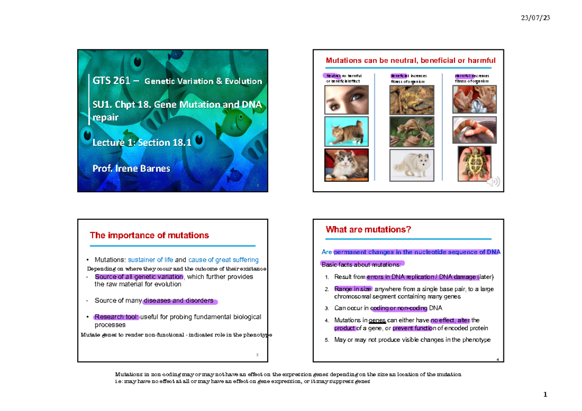 Gts lecture notes - 23 / 07 /2 3 1 GTS 261 – Genetic Variation ...