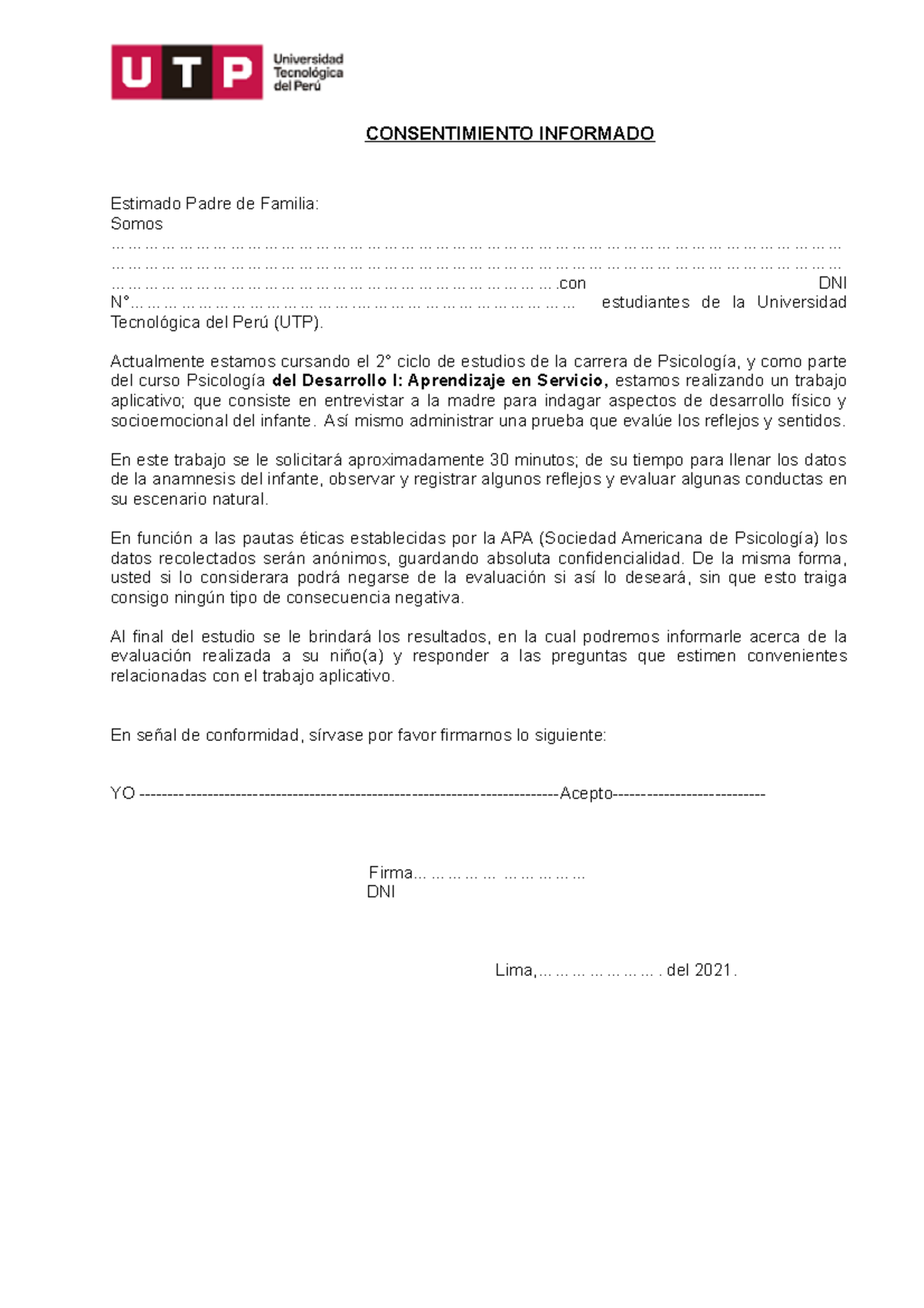 Consentimiento Informado -925128373 - CONSENTIMIENTO INFORMADO Estimado ...