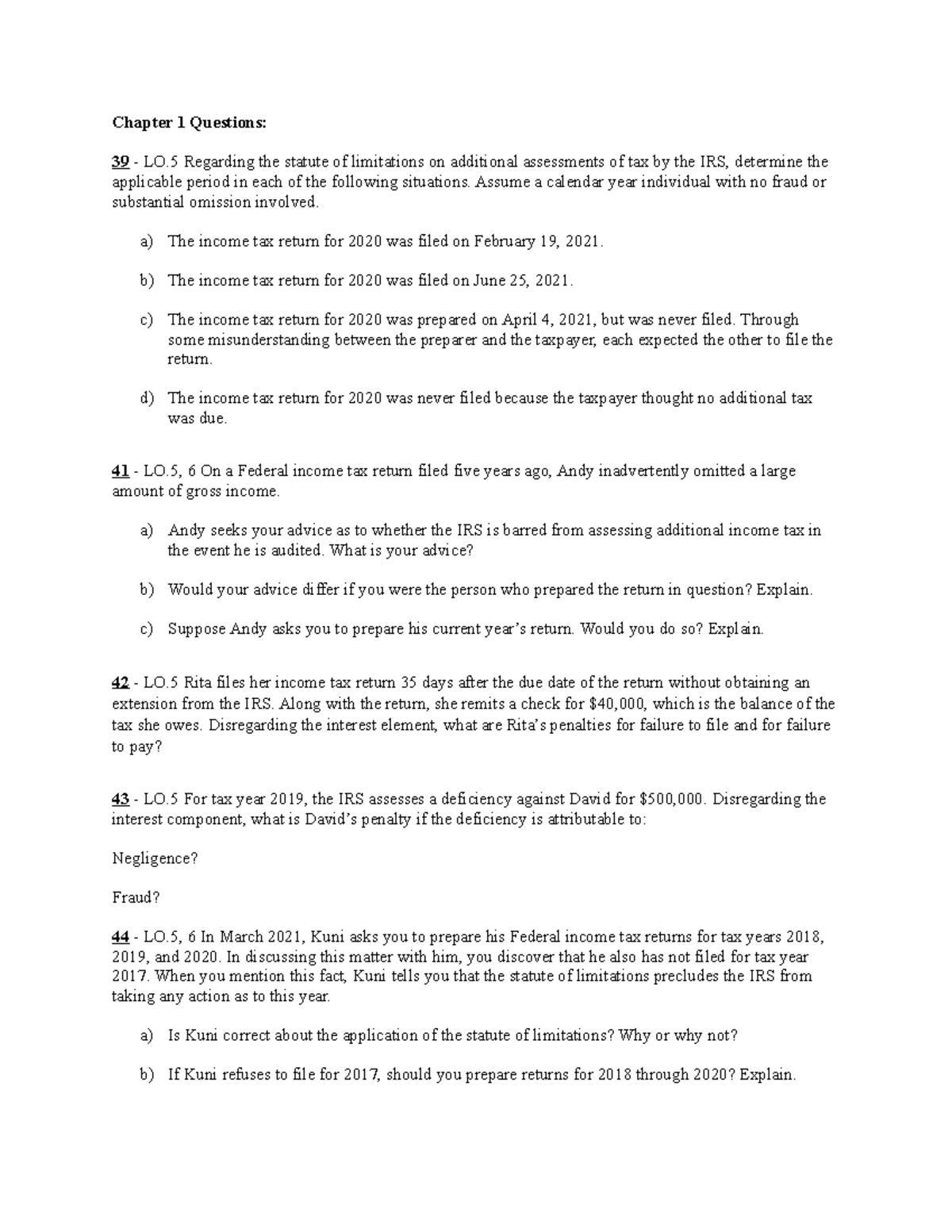 Lecture 1 Practice Questions - Chapter 1 Questions: 39 applicable ...