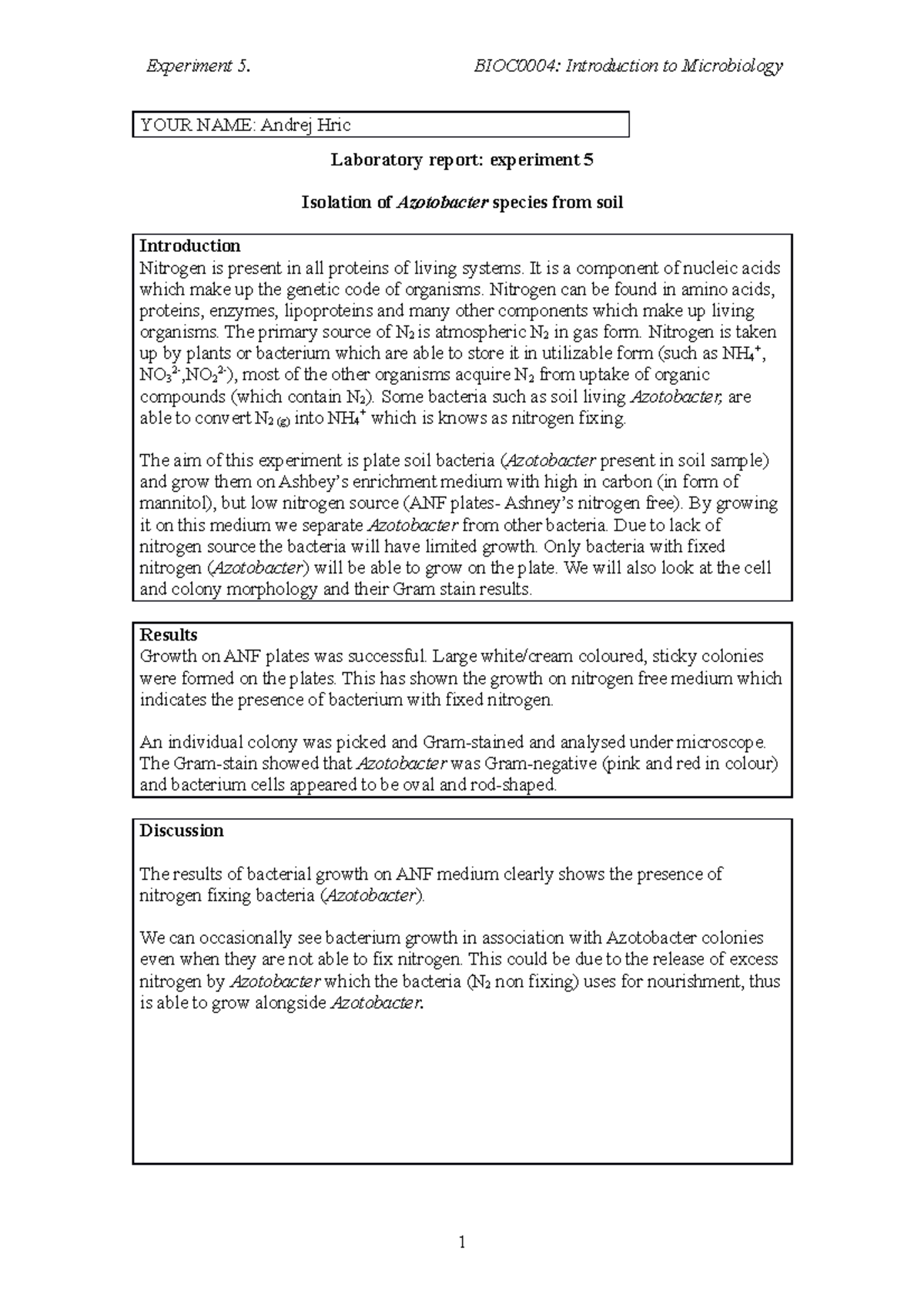 Expt 5 HRic - Microbiology practical Lab report expt 5 - Experiment 5 ...