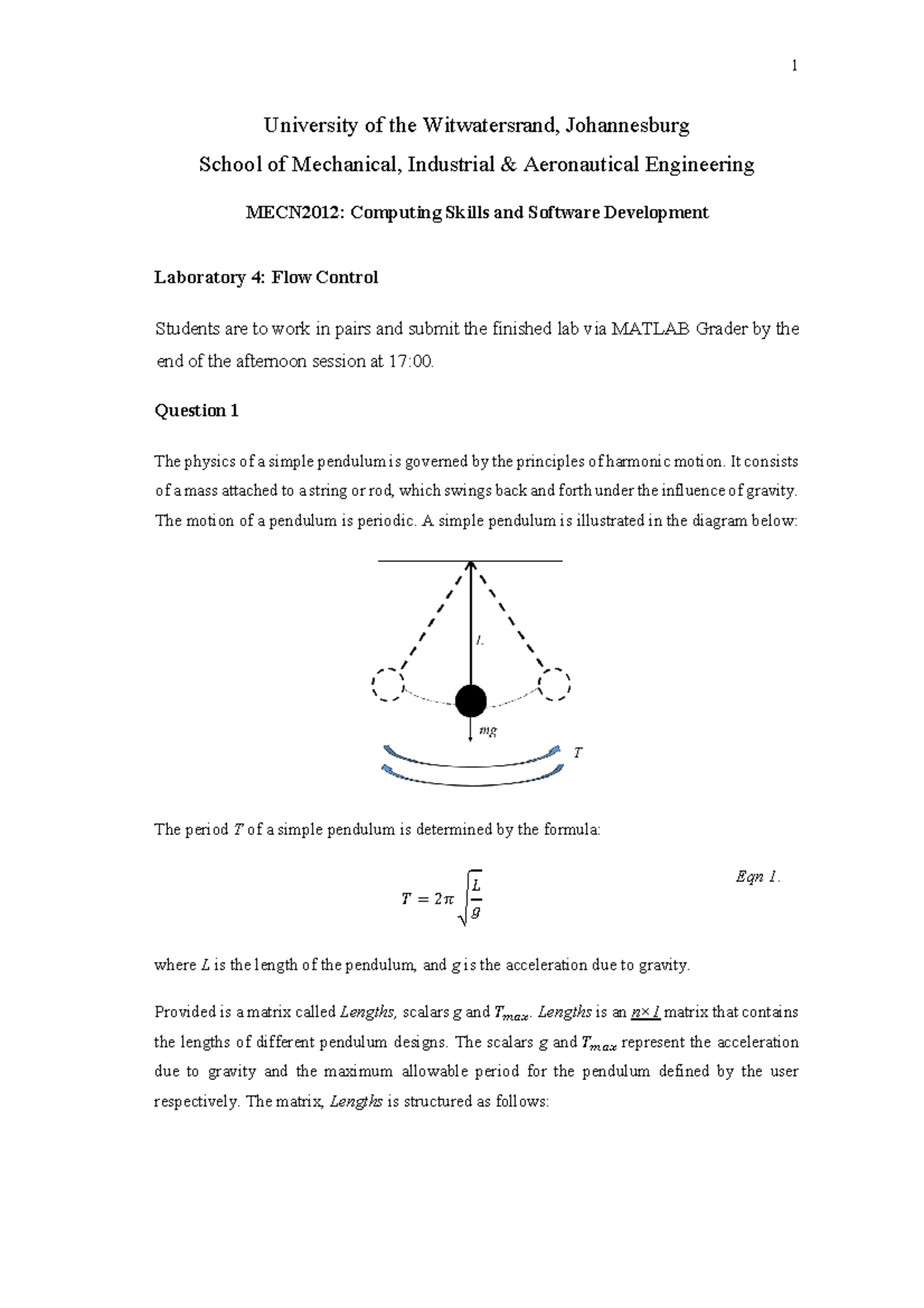 Laboratory 4 Flow Control - 1 University of the Witwatersrand ...