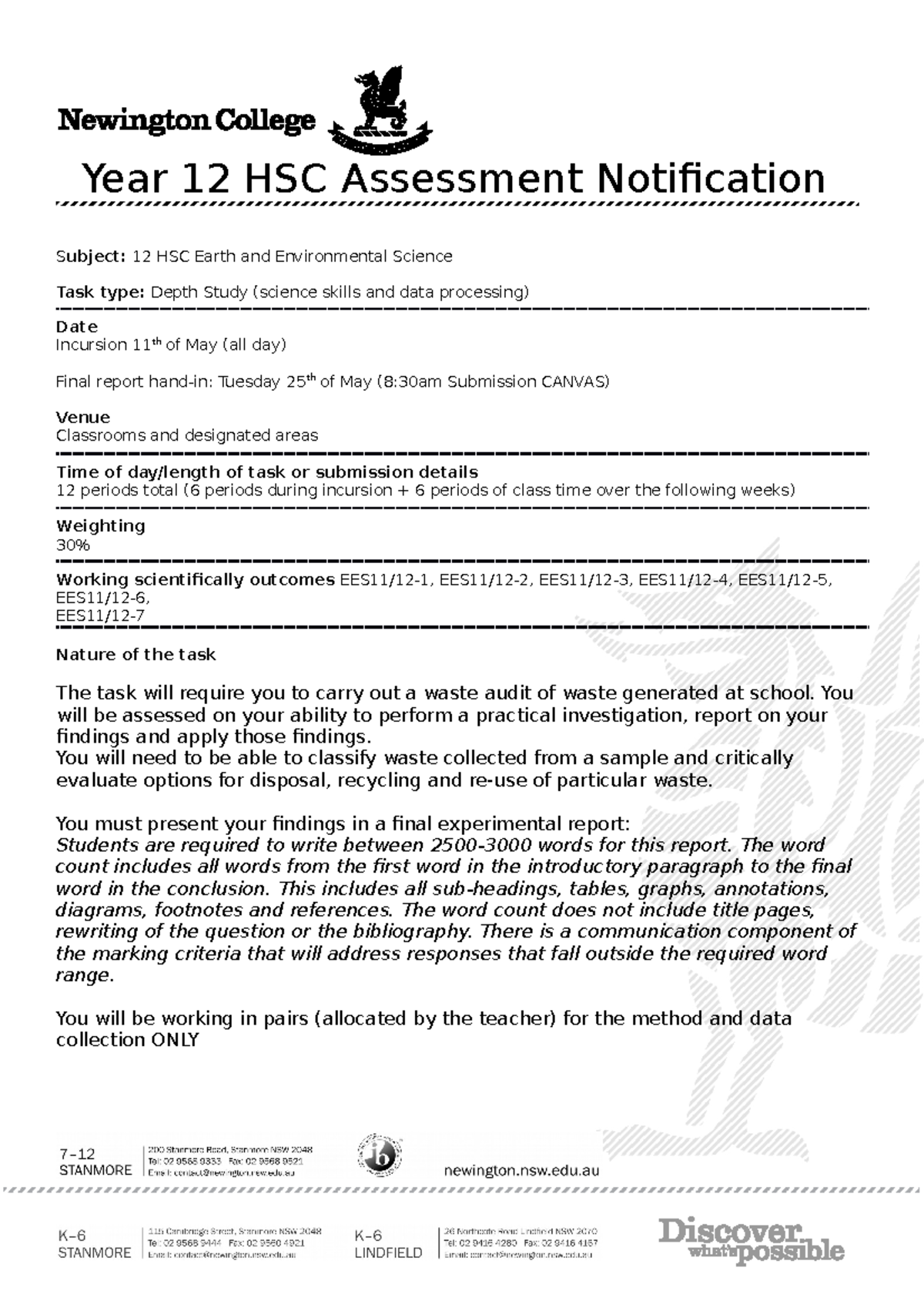 12 HSC Assessment Task3 Notification EES 2021 - Year 12 HSC Assessment ...