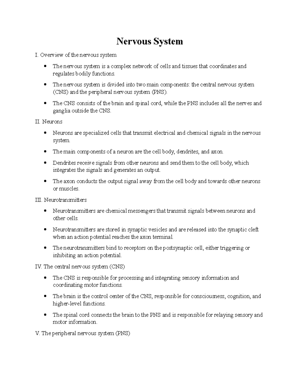 Nervous System - Overview of the nervous system The nervous system is a ...