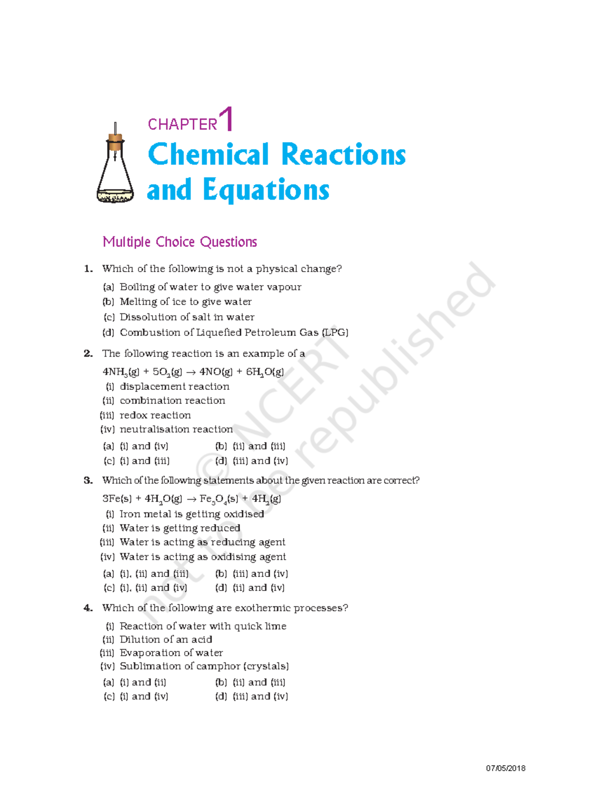 Chapter 1 chemical reactions exempler - Multiple Choice Questions Which ...