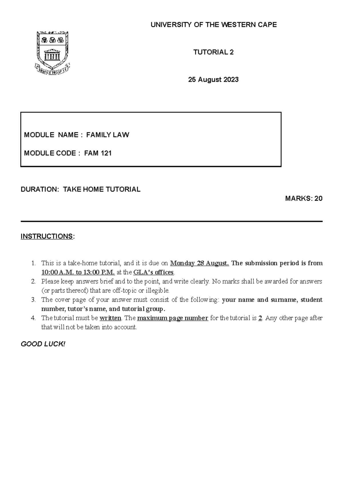 FAM 121 Tutorial 2 - this documents helps more students - UNIVERSITY OF ...