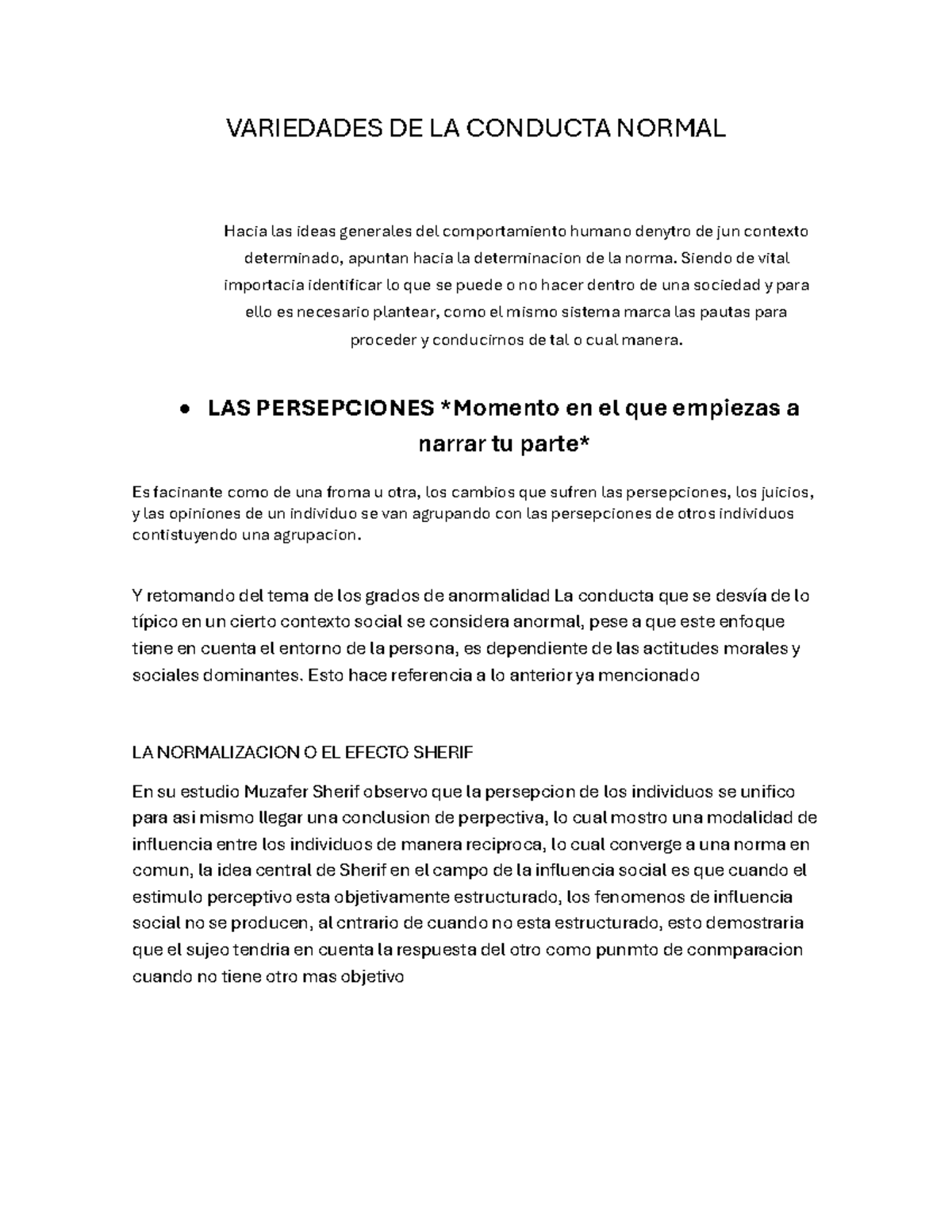 Variedades DE LA Conducta Normal - VARIEDADES DE LA CONDUCTA NORMAL ...